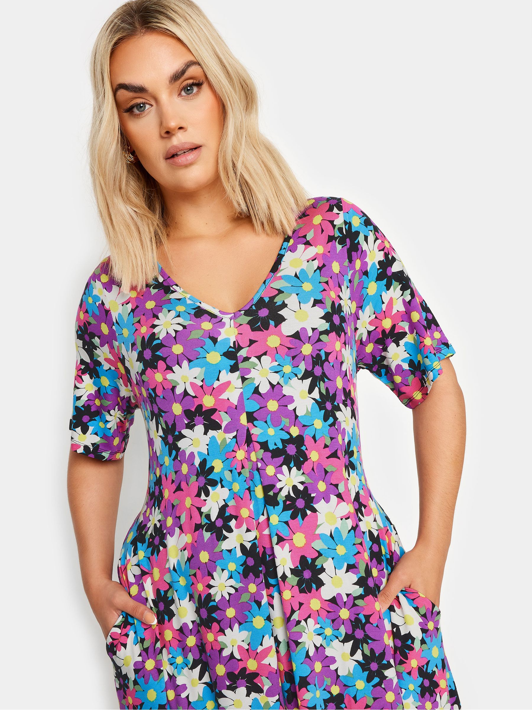 Buy Yours Curve Black & Pink Black & Pink Floral Print Maxi Dress from ...