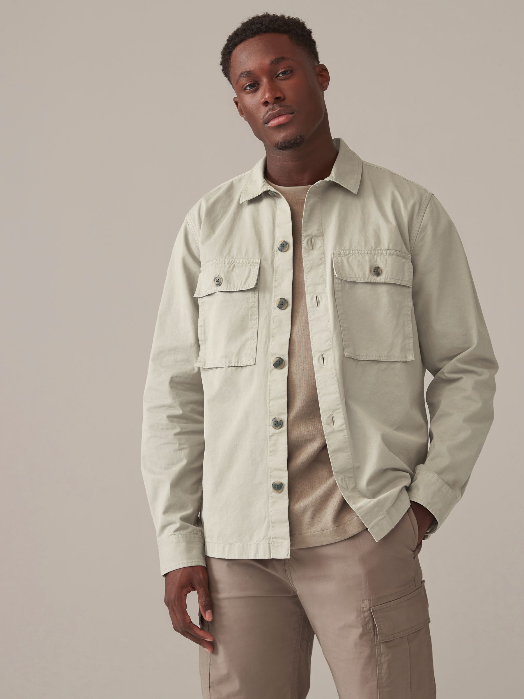 Buy Stone Natural 100% Cotton Twin Pocket Shacket from the Next UK ...