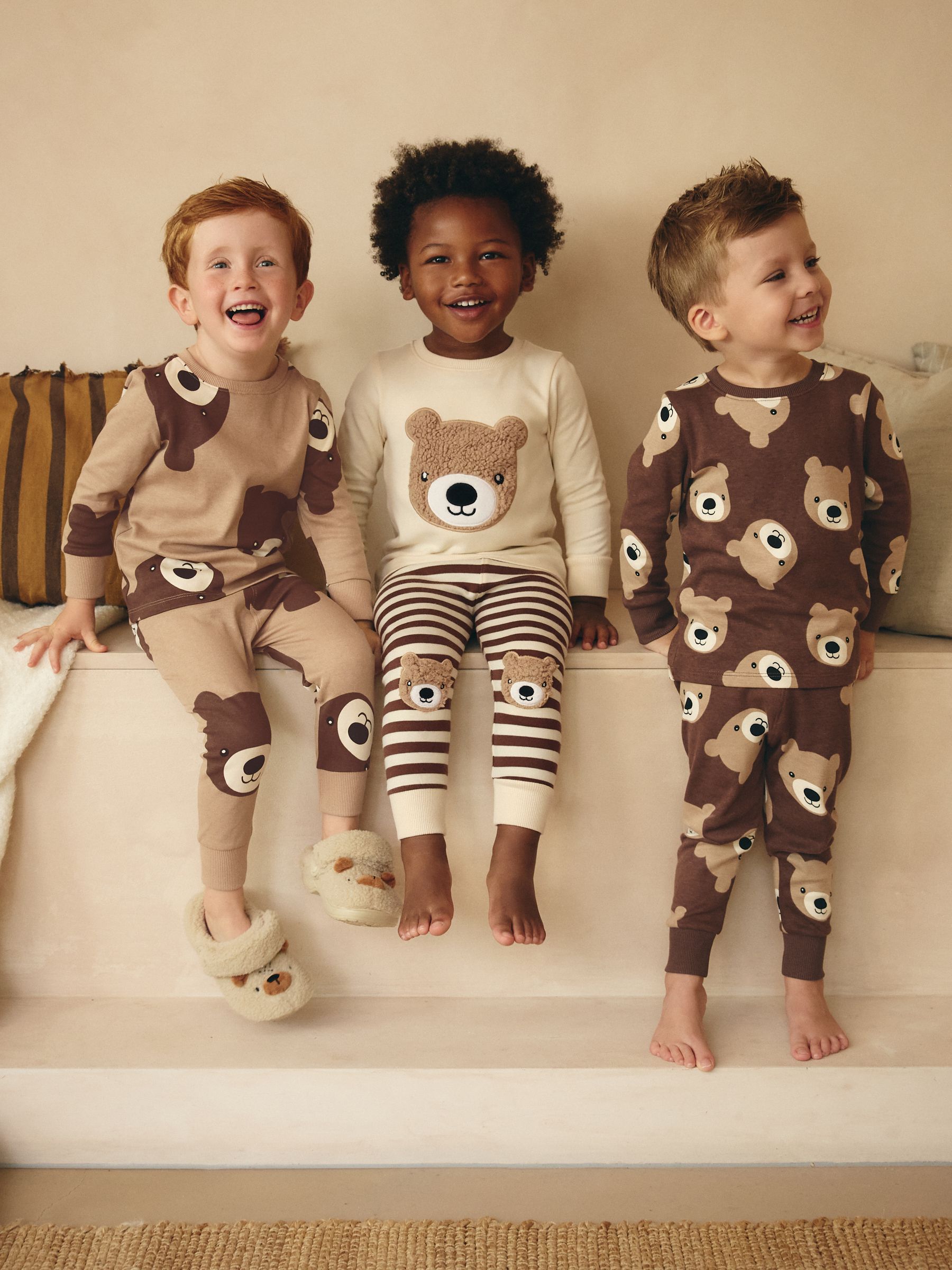 Buy Brown/Cream Snuggle Pyjamas 3 Pack (9mths-6yrs) from the Next UK ...