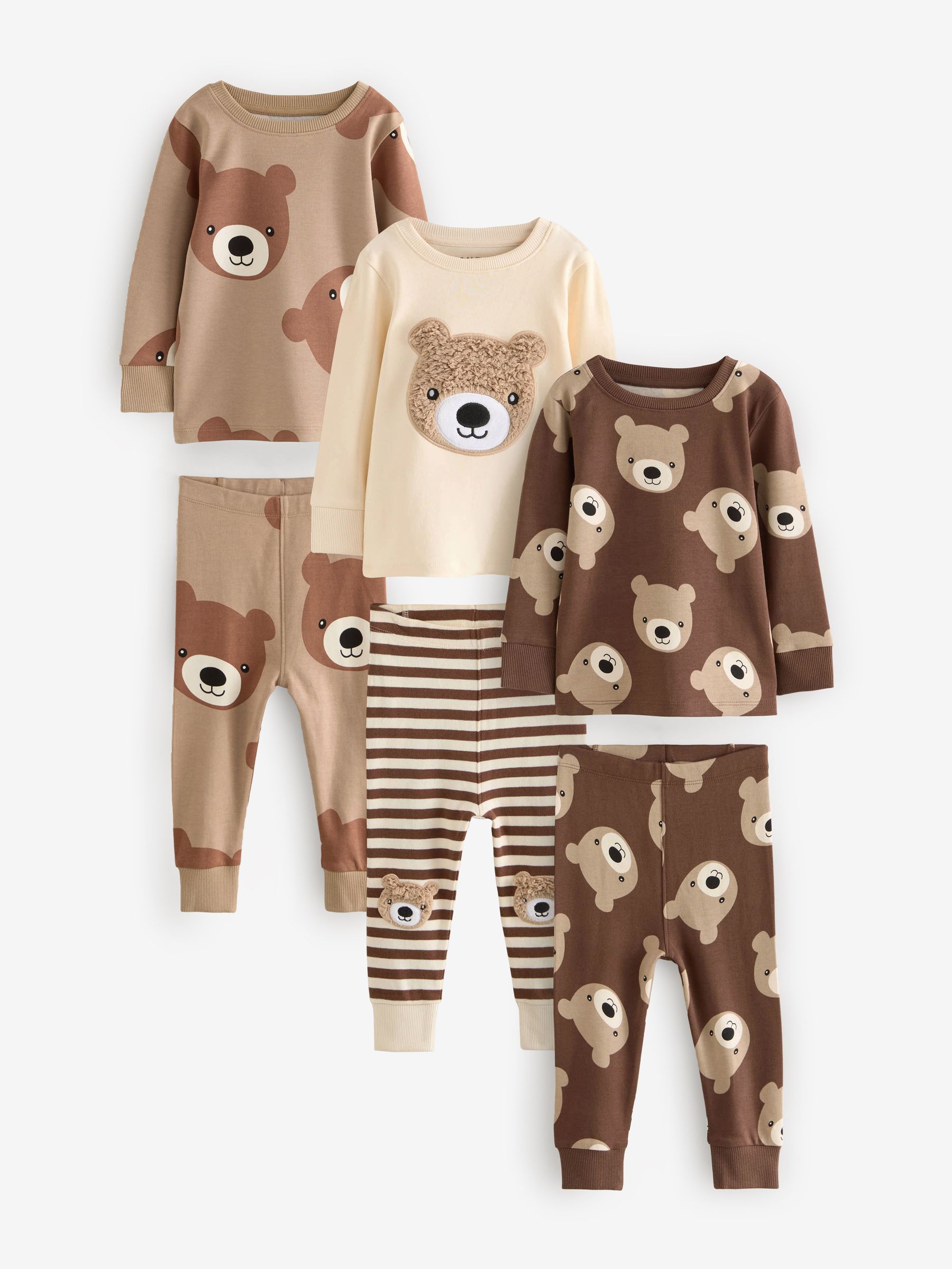 Buy Brown/Cream Snuggle Pyjamas 3 Pack (9mths-6yrs) from the Next UK ...