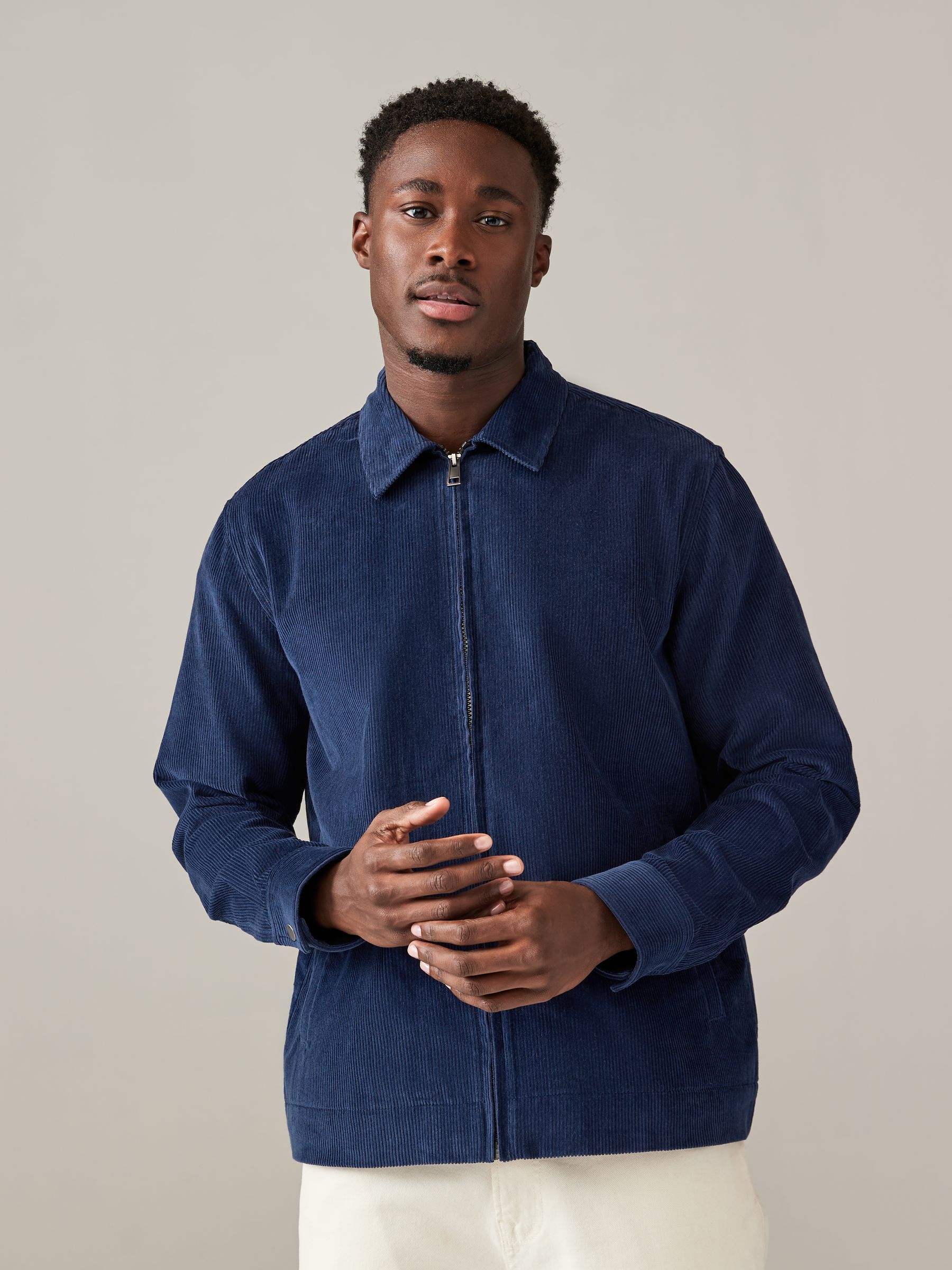 Buy Navy Blue Corduroy 100% Cotton Zip Through Shacket from the Next UK ...