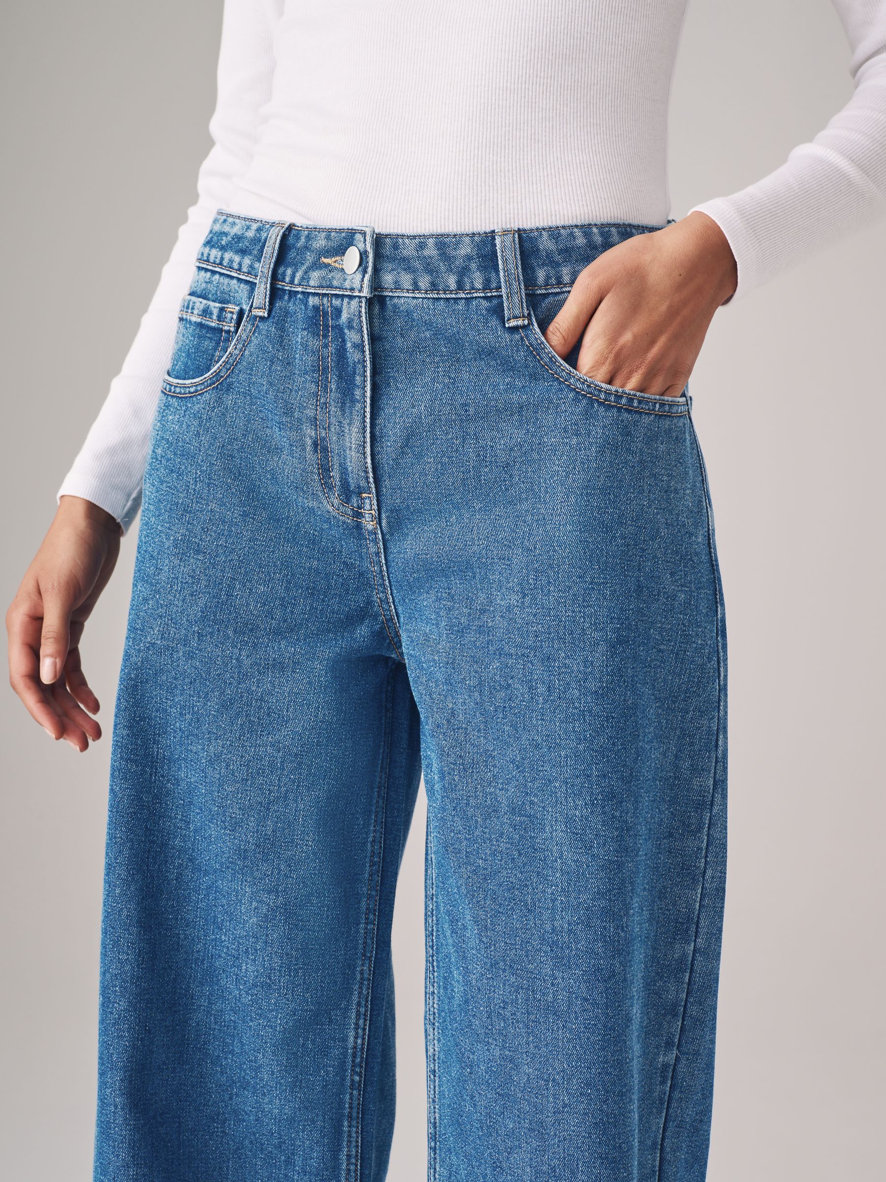 Buy The Set 2 Pack Denim Wide Leg 100% Cotton Jeans Black/Mid Blue from ...