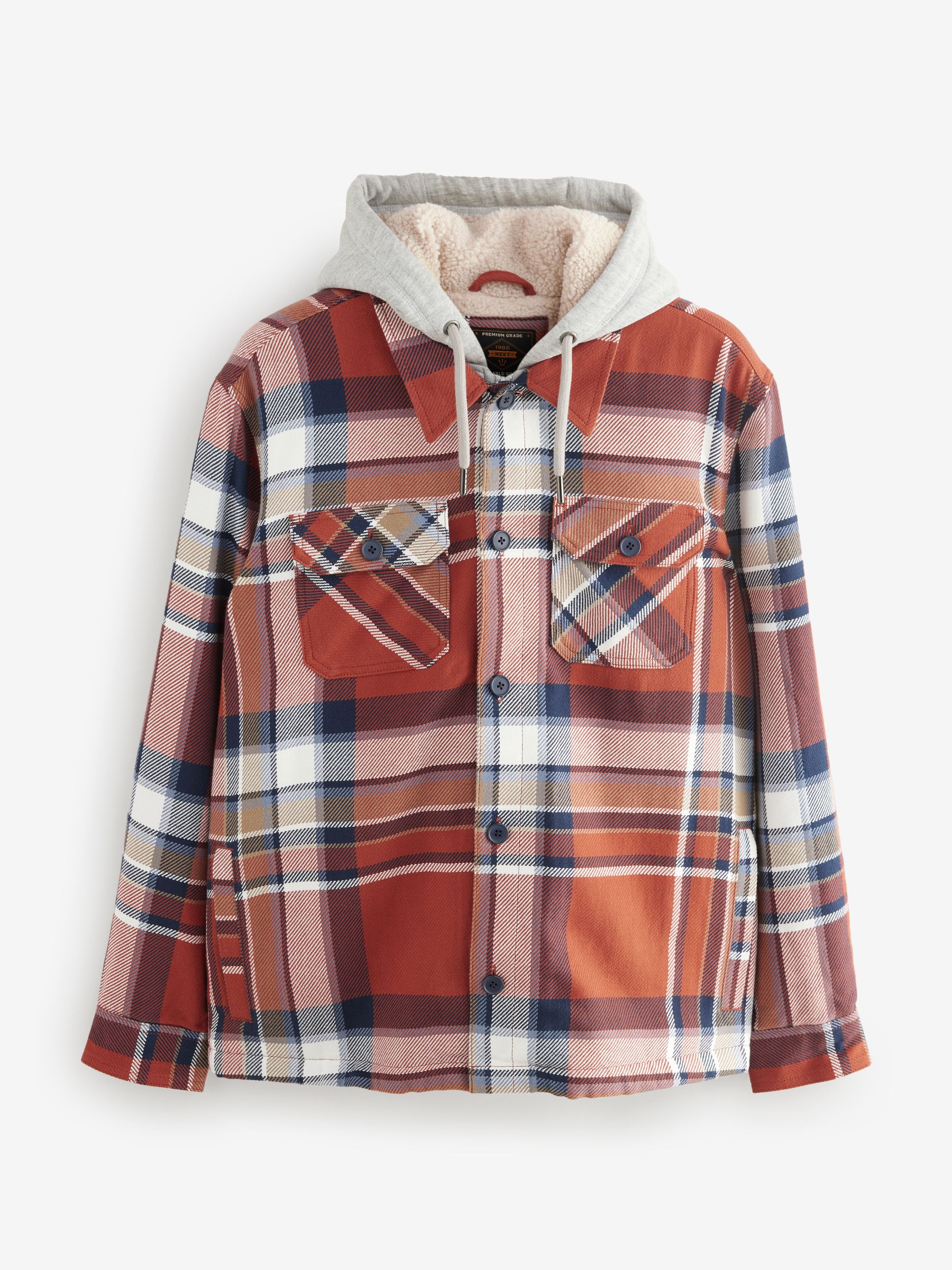 Buy Orange Check Hooded Borg Lined Shacket from the Next UK online shop