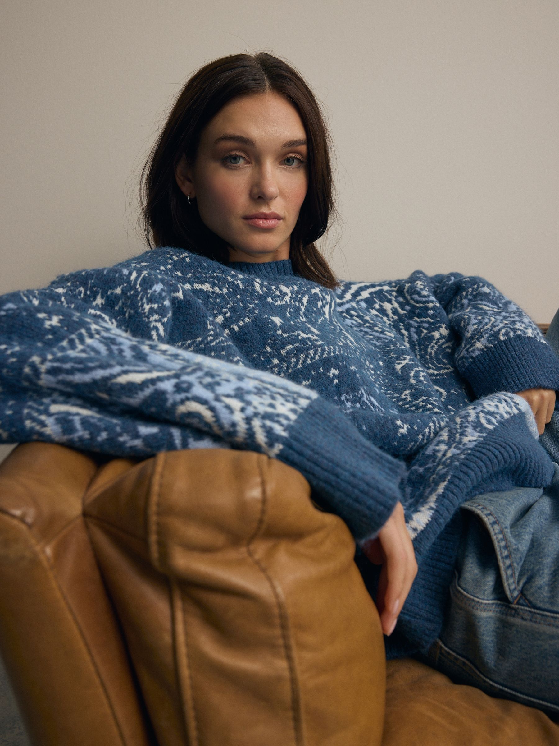 Buy Blue White Paisley Jacquard Pattern Knitted Jumper from the Next UK ...