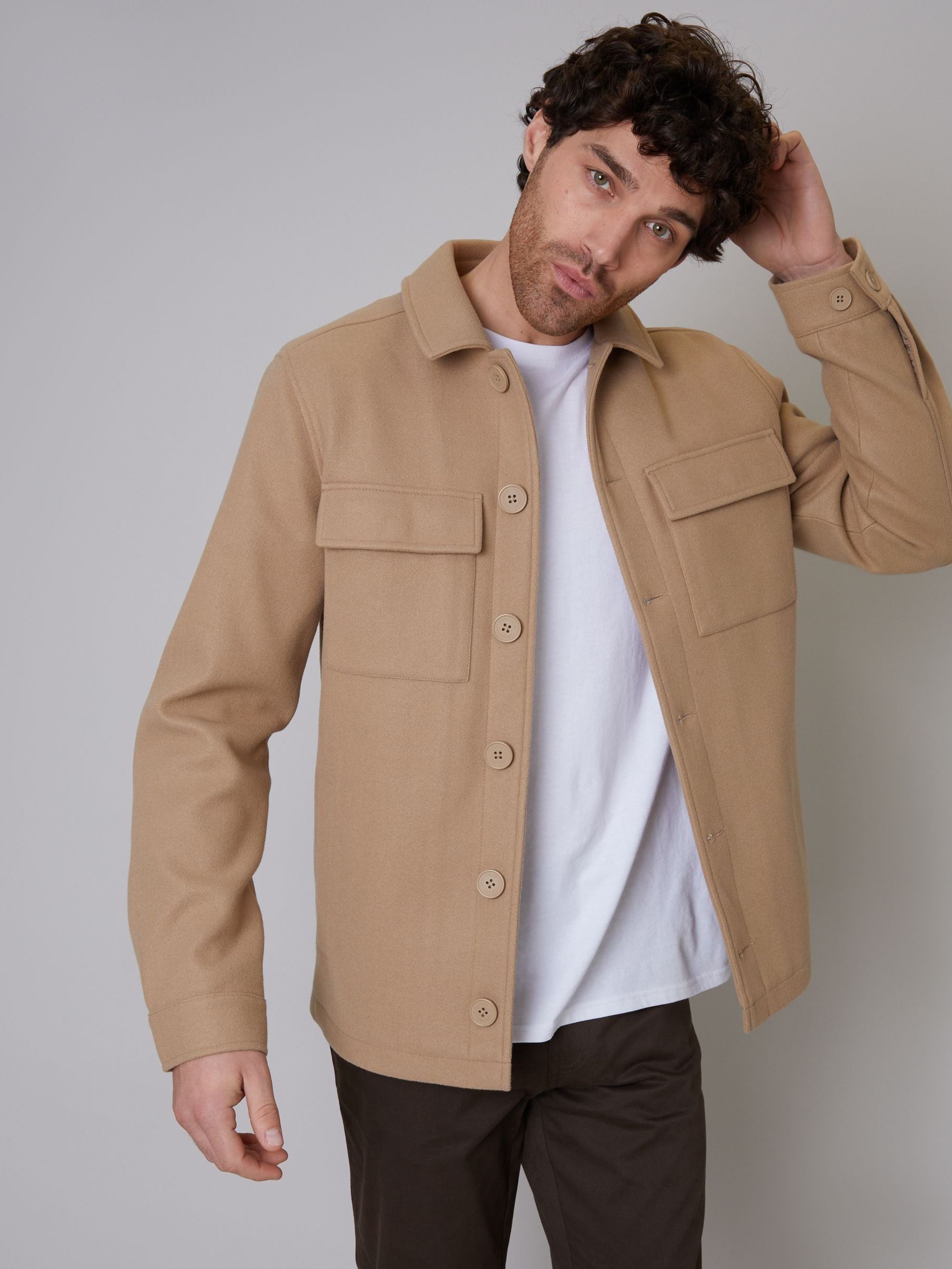 Buy Threadbare Light Brown Button Down Collared Shacket from the Next ...