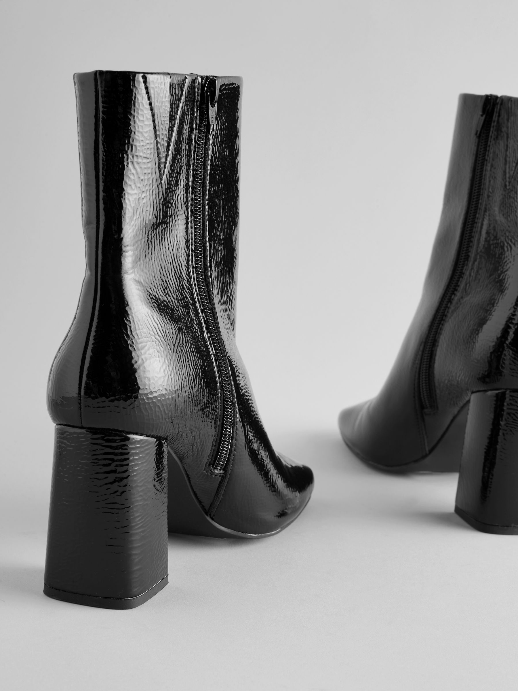 Buy Black Patent Forever Comfort® Square Toe Block Heeled Ankle Boots ...