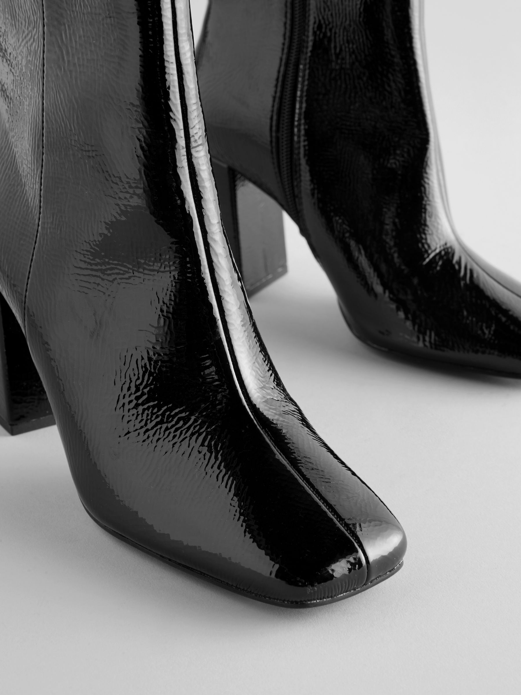 Buy Black Patent Forever Comfort® Square Toe Block Heeled Ankle Boots ...