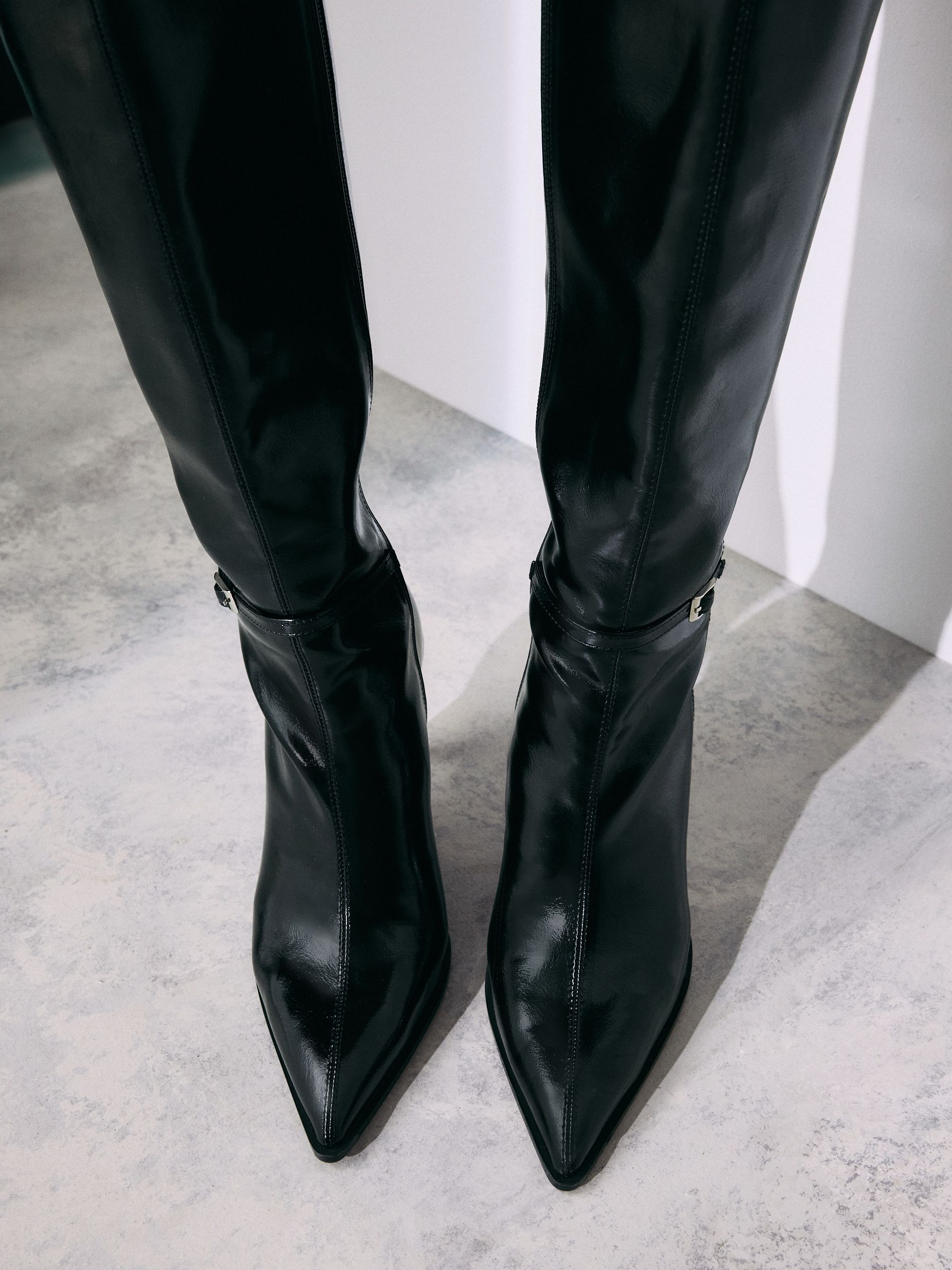 Buy Black Forever Comfort® Skinny Heeled Buckle Detail Knee High Boots ...