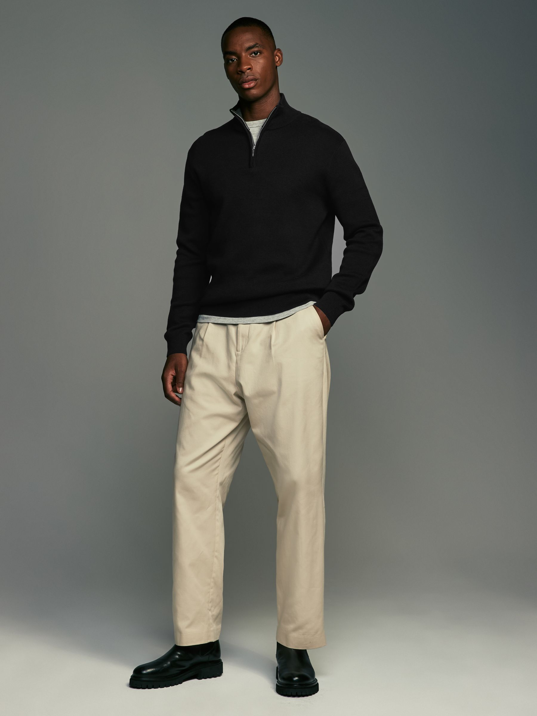 Buy Black/Navy Blue Regular Fit 100% Cotton Premium Quarter Zip Jumpers ...