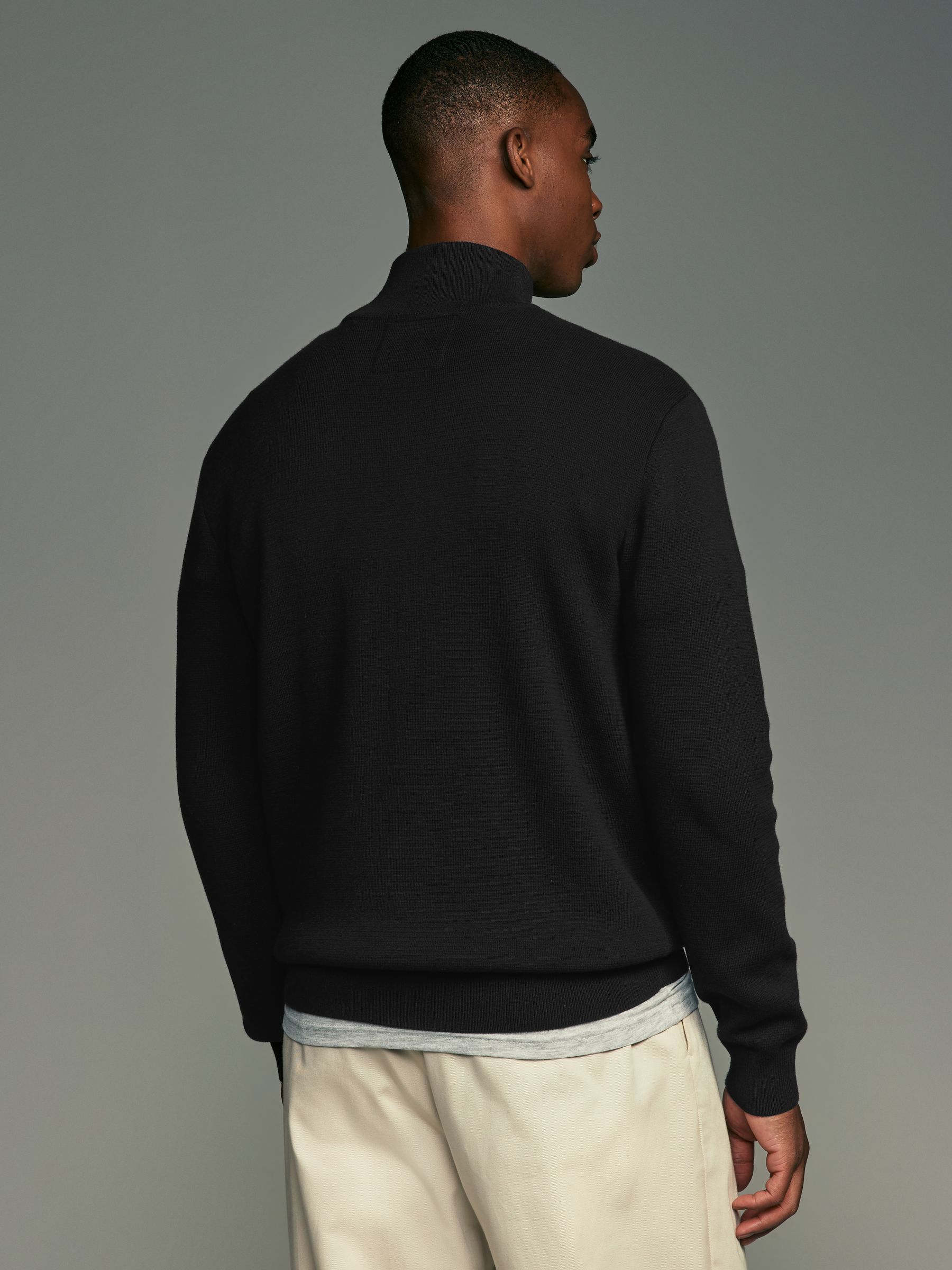 Buy Black/Navy Blue Regular Fit 100% Cotton Premium Quarter Zip Jumpers ...