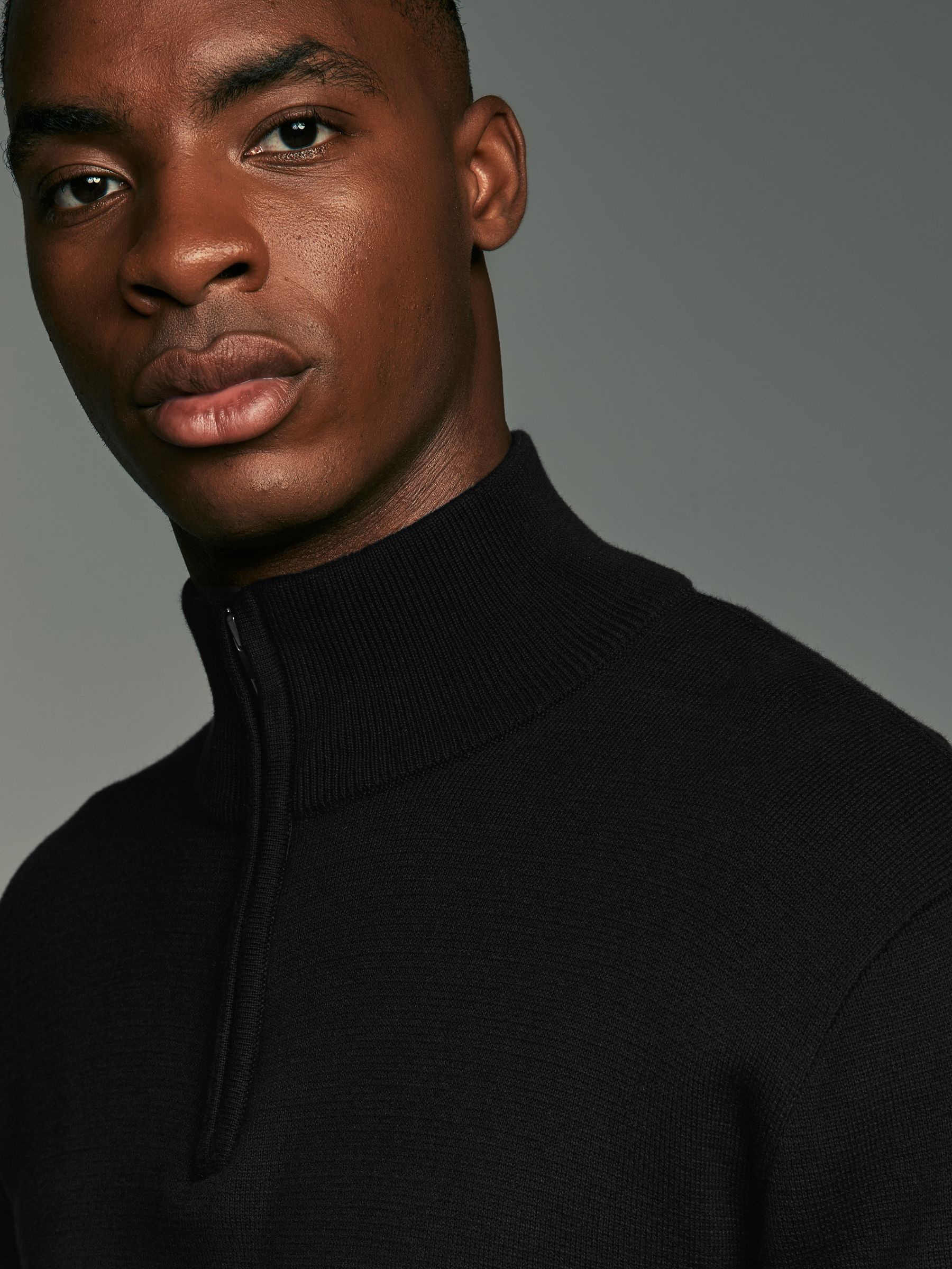 Buy Black/Navy Blue Regular Fit 100% Cotton Premium Quarter Zip Jumpers ...