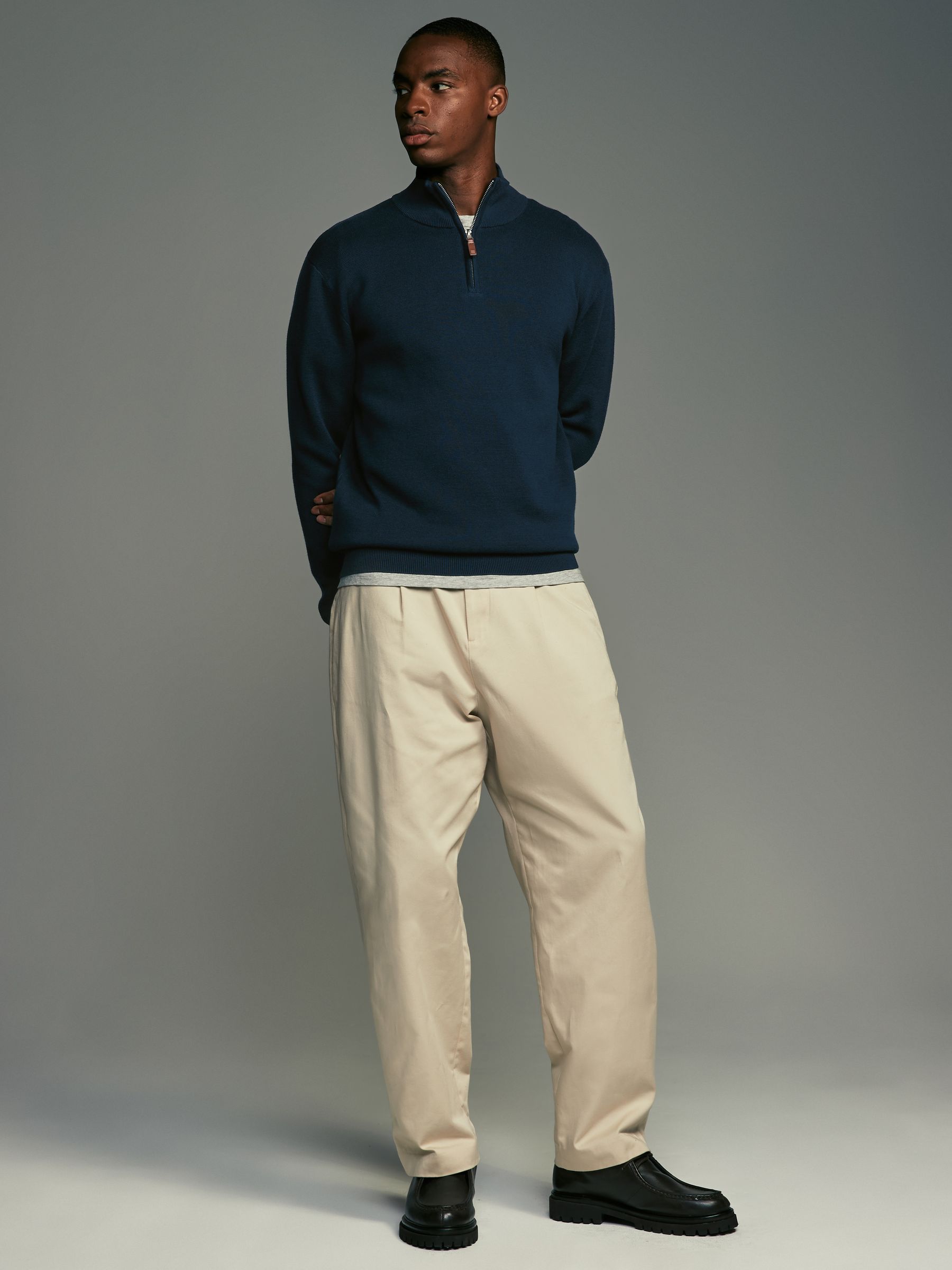 Buy Black/Navy Blue Regular Fit 100% Cotton Premium Quarter Zip Jumpers ...