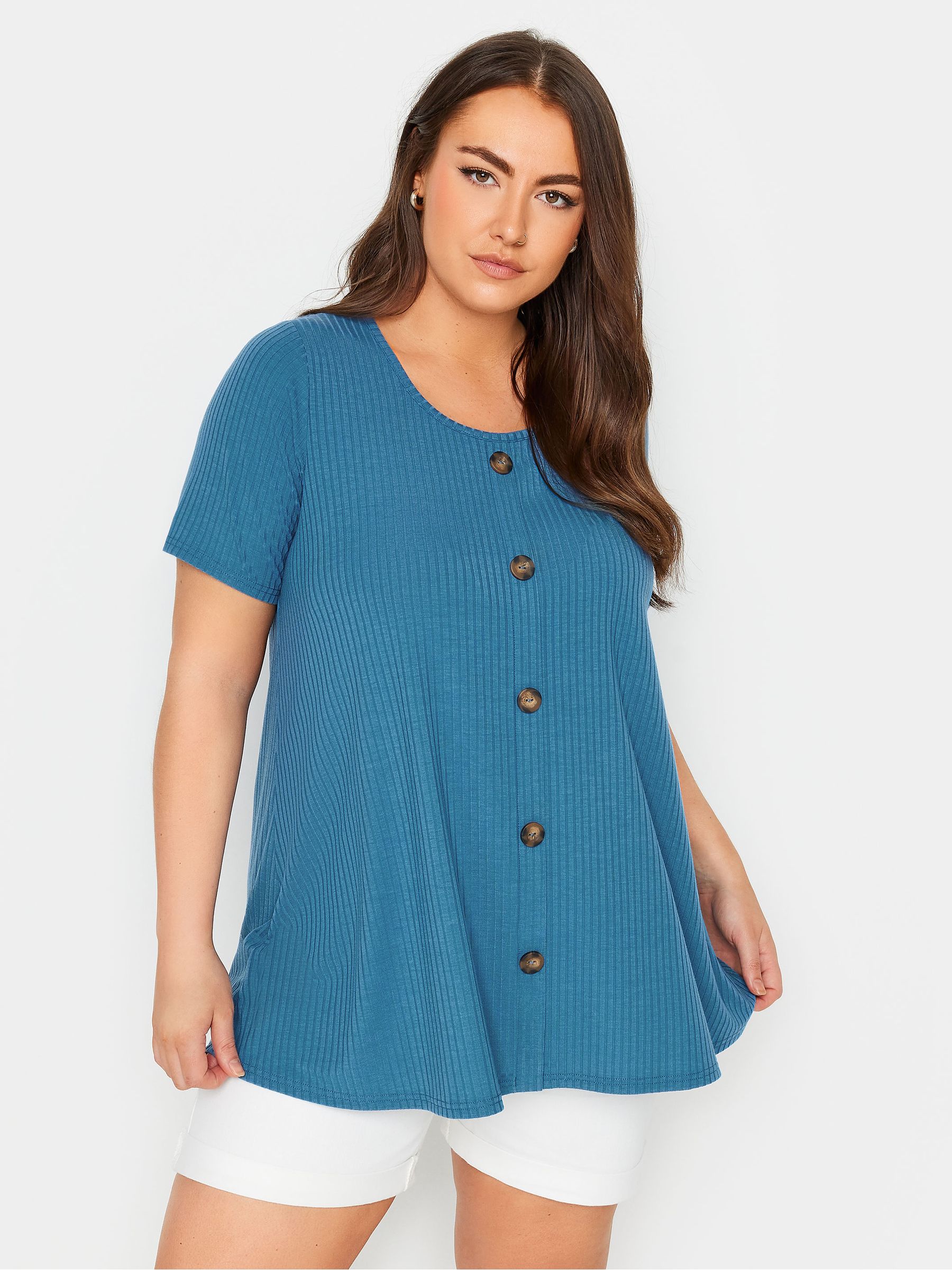 Buy Yours Curve Blue Button Front Ribbed Tunics from the Next UK online ...