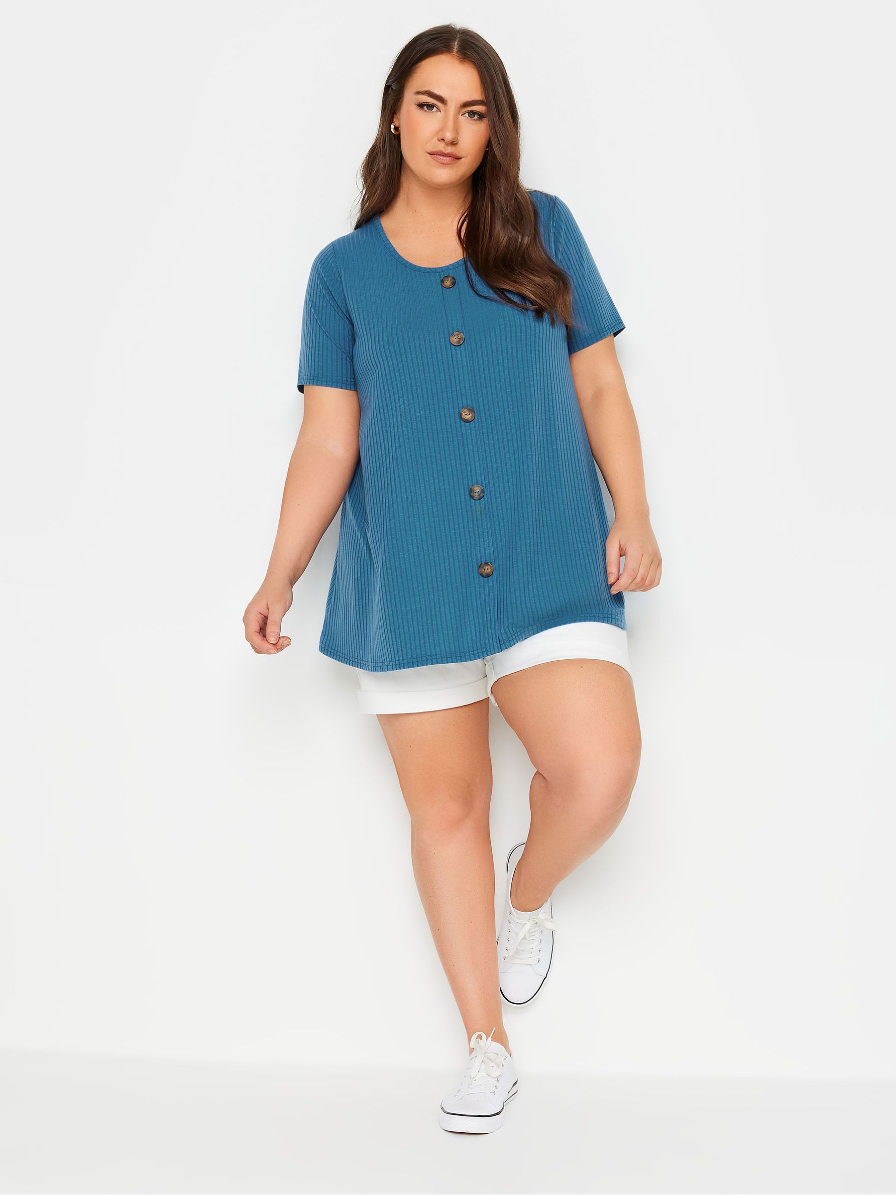 Buy Yours Curve Blue Button Front Ribbed Tunics from the Next UK online ...