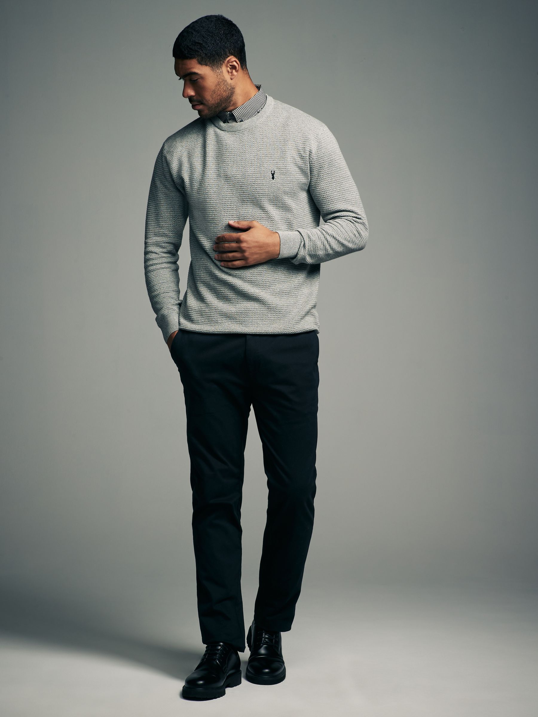 Buy Navy Cable/Charcoal Gingham Mock 100% Cotton Shirt Jumper 2 Pack ...