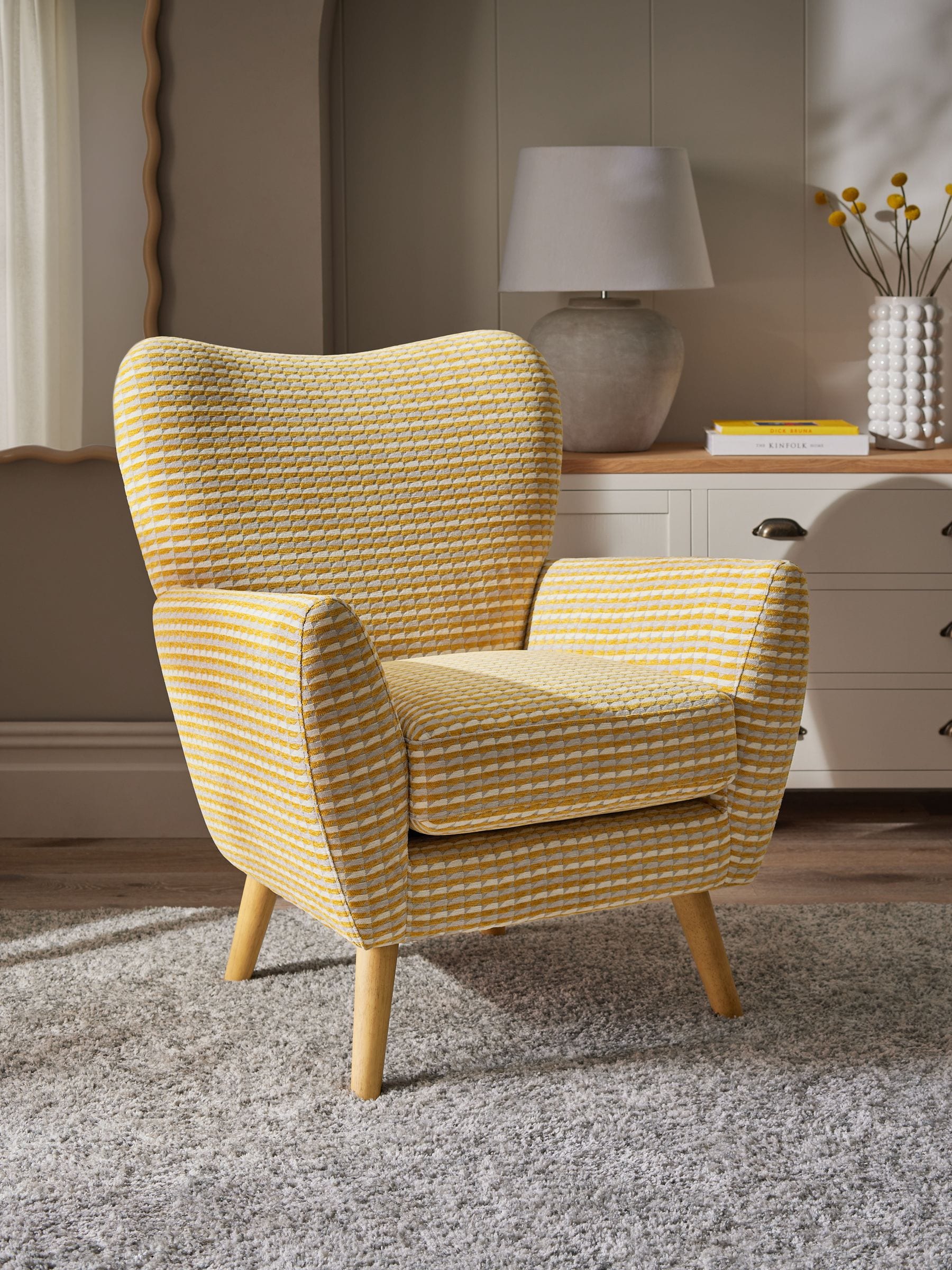 Buy Mini Stripe Geo Ochre Yellow Wilson II Highback Armchair from the Next UK online shop