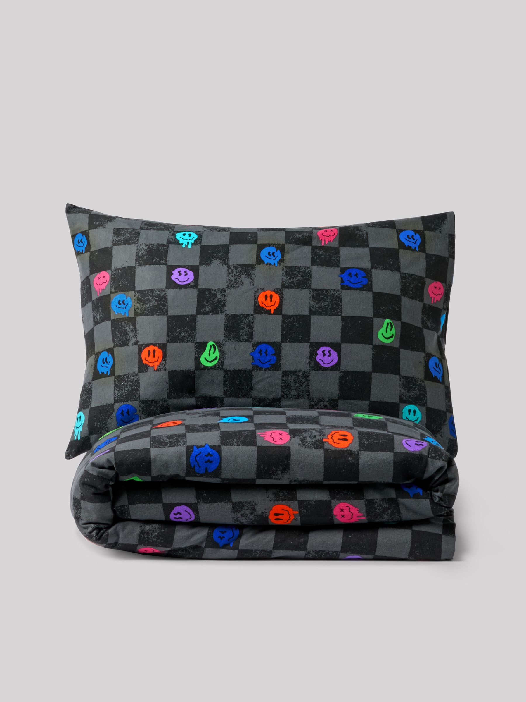 Buy Black/White Checkerboard Happy Face Duvet Cover and Pillowcase Set ...