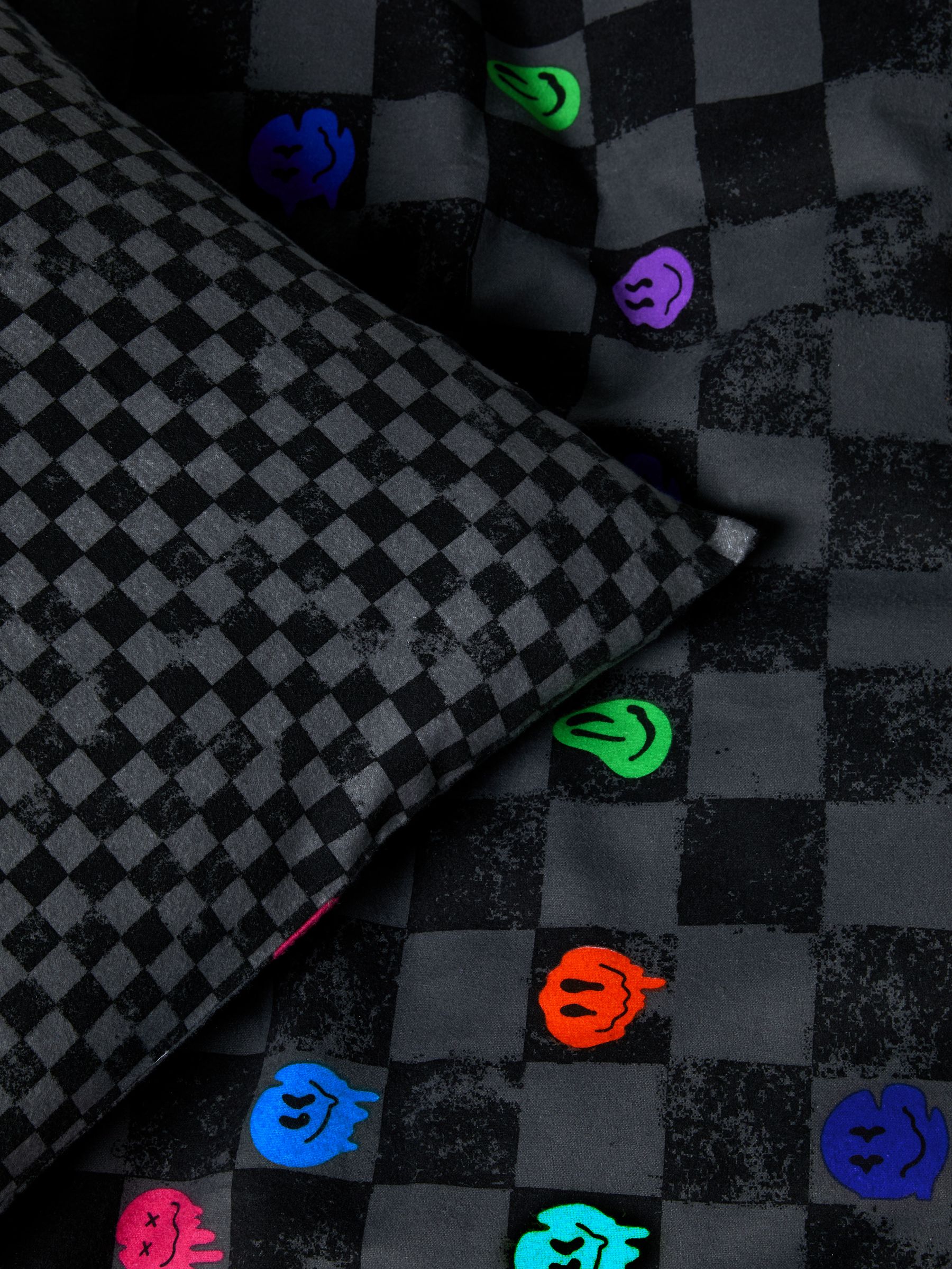 Buy Black/White Checkerboard Happy Face Duvet Cover and Pillowcase Set ...