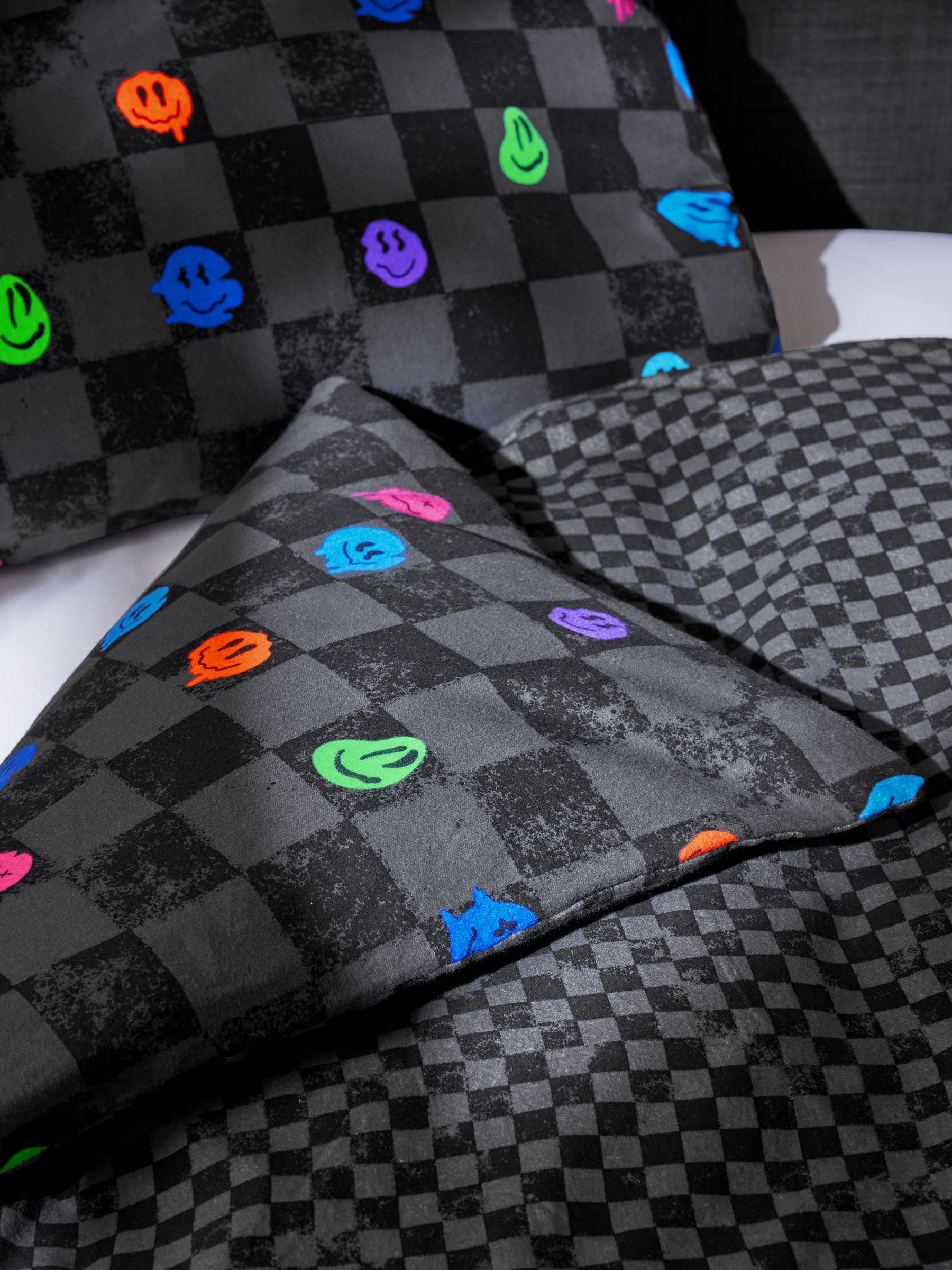 Buy Black/White Checkerboard Happy Face Duvet Cover and Pillowcase Set ...