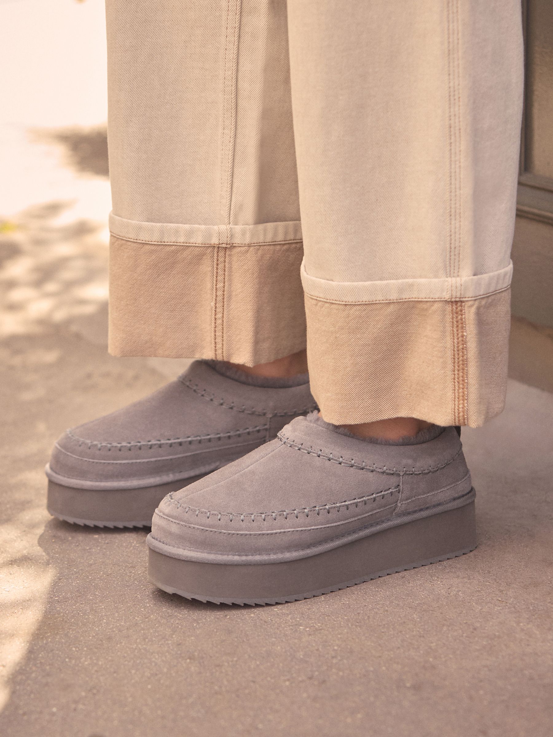 Buy Grey Forever Comfort® Leather Cosy Borg Lined Slip-On Shoes from ...