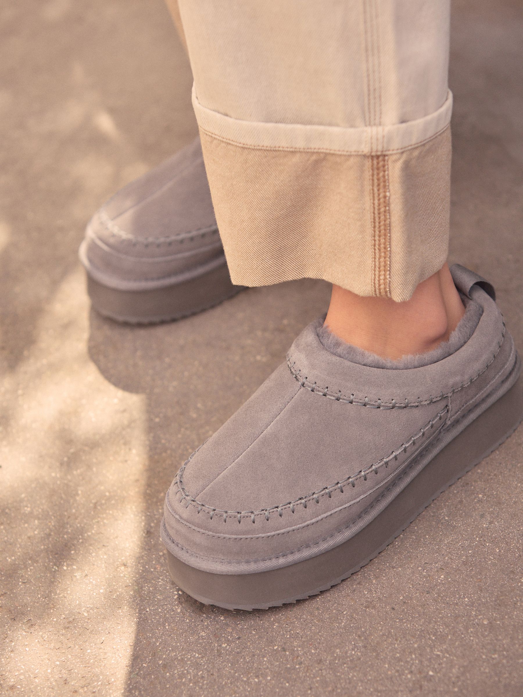 Buy Grey Forever Comfort® Leather Cosy Borg Lined Slip-On Shoes from ...