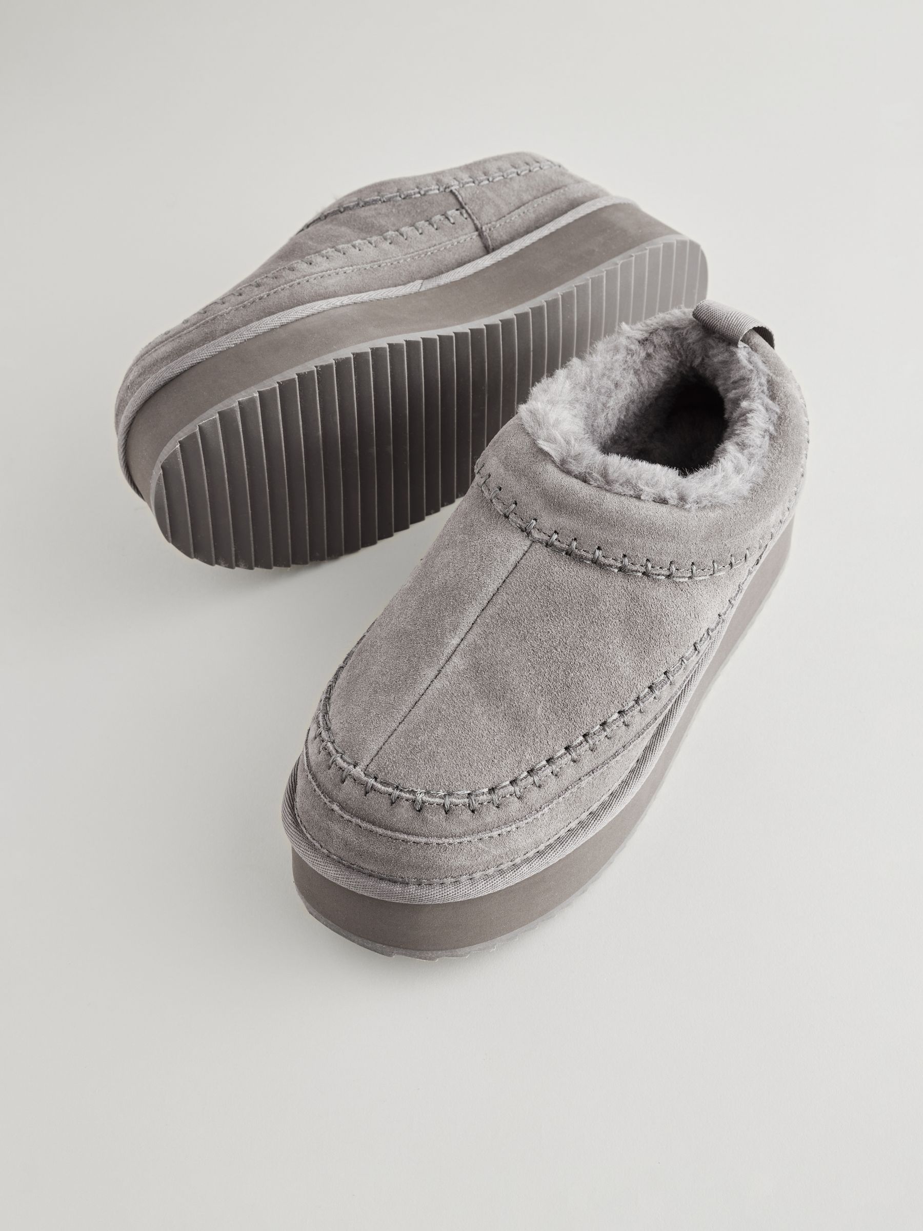 Buy Grey Forever Comfort® Leather Cosy Borg Lined Slip-On Shoes from ...