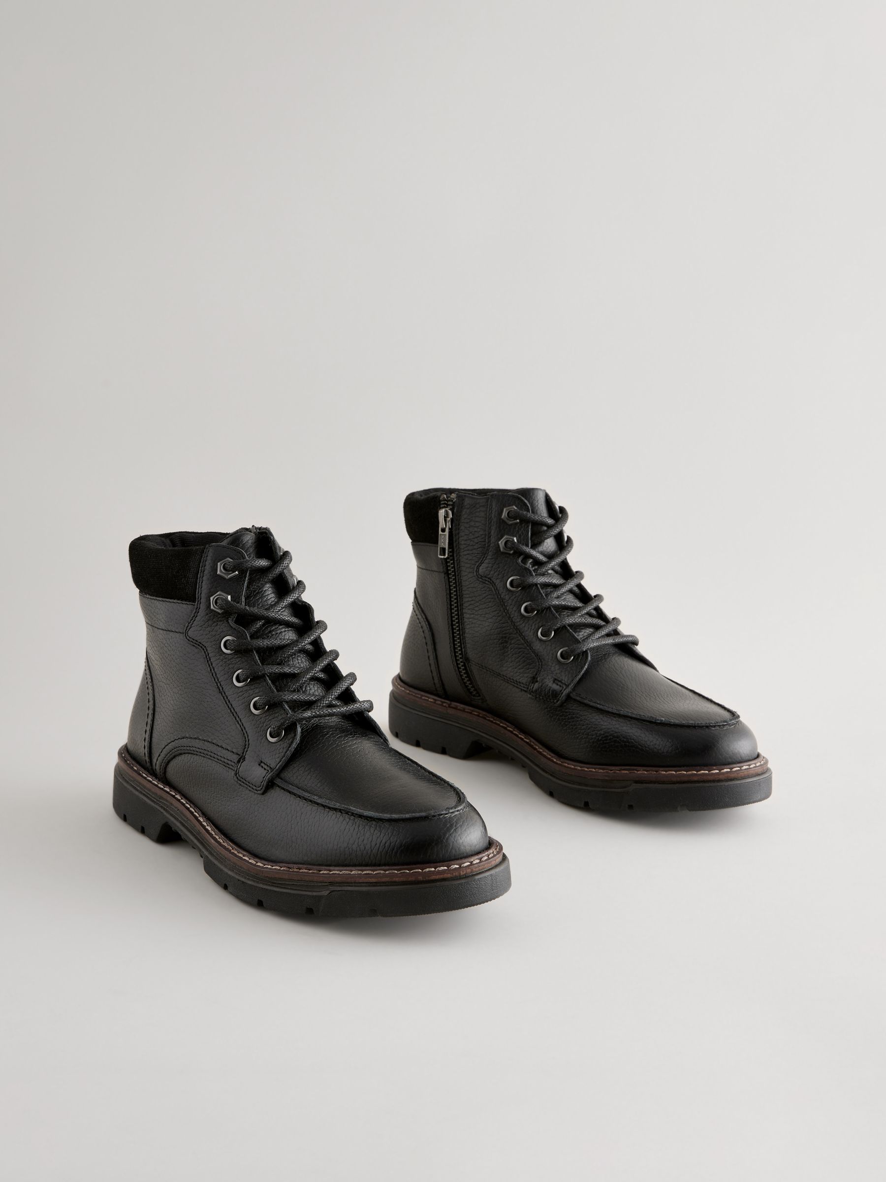 Buy Black - Leather Apron Toe Zip Up Boots from Next Luxembourg
