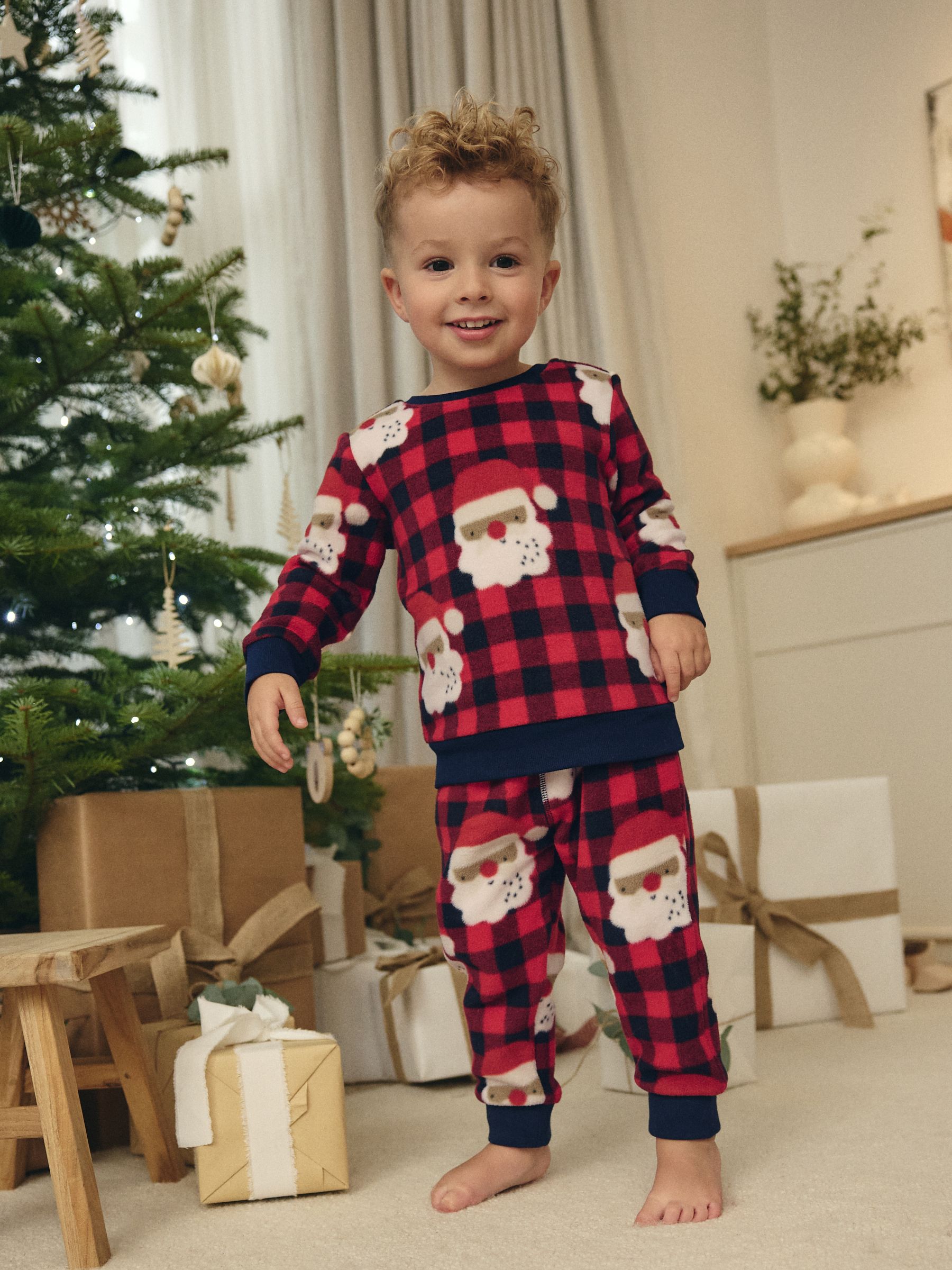 Buy Red Check Santa Single Soft Touch Christmas Fleece Pyjamas with ...