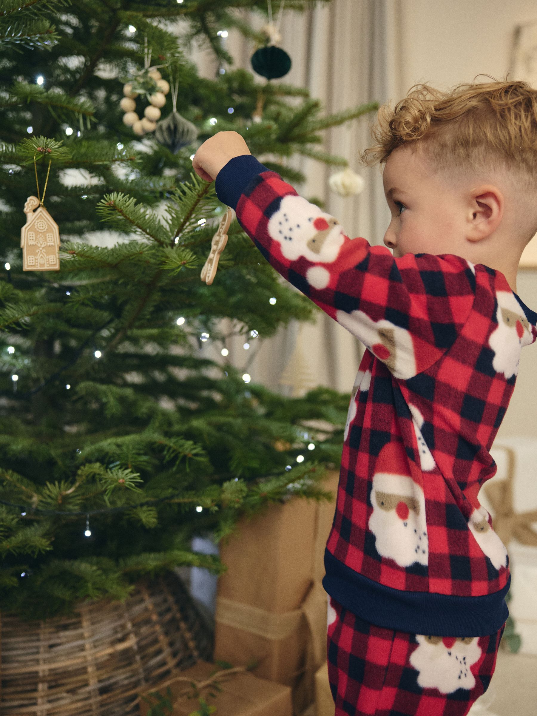 Buy Red Check Santa Single Soft Touch Christmas Fleece Pyjamas with ...