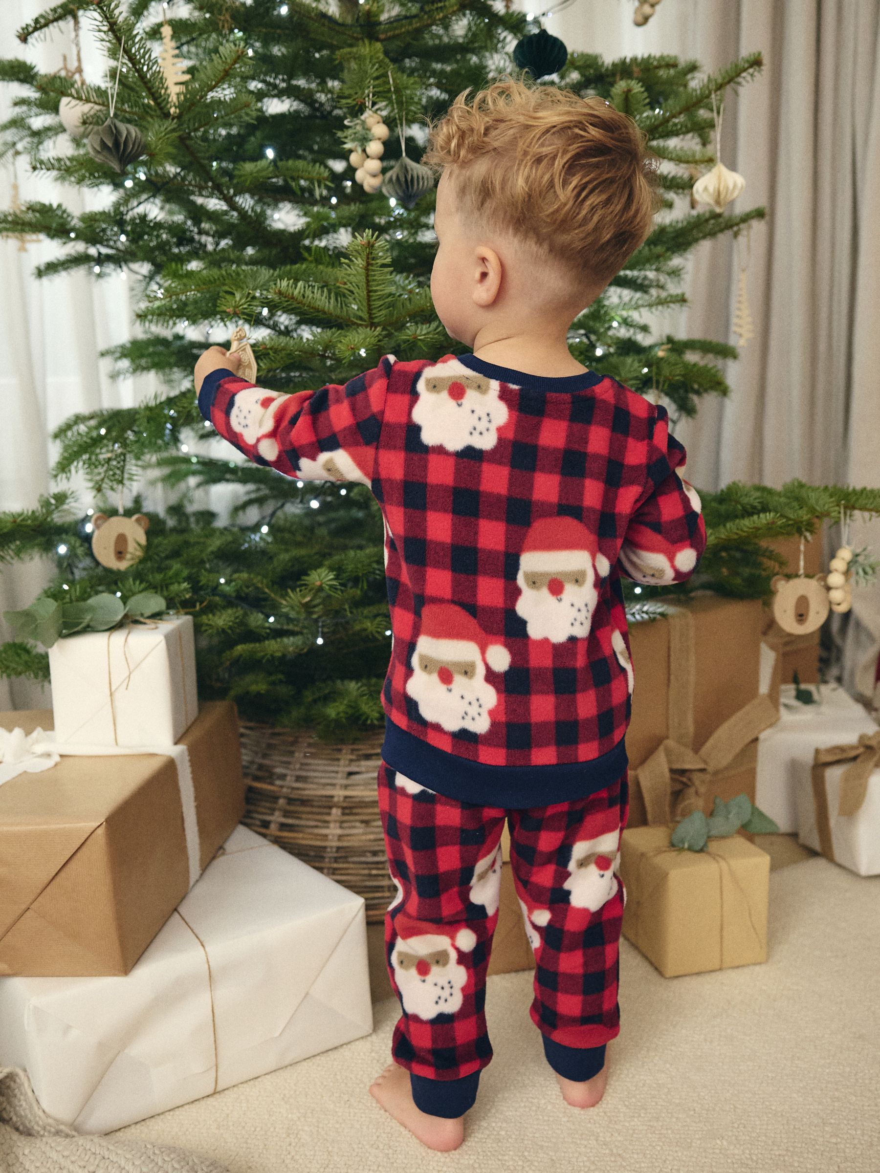 Buy Red Check Santa Single Soft Touch Christmas Fleece Pyjamas with ...