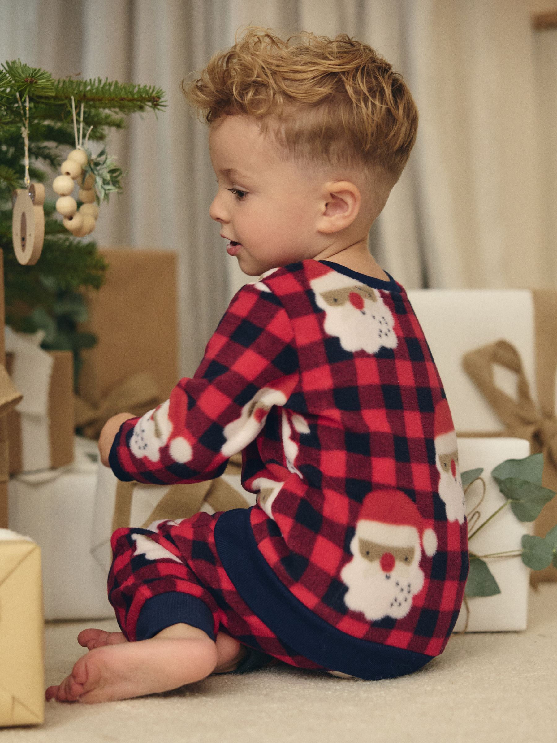 Buy Red Check Santa Single Soft Touch Christmas Fleece Pyjamas with ...