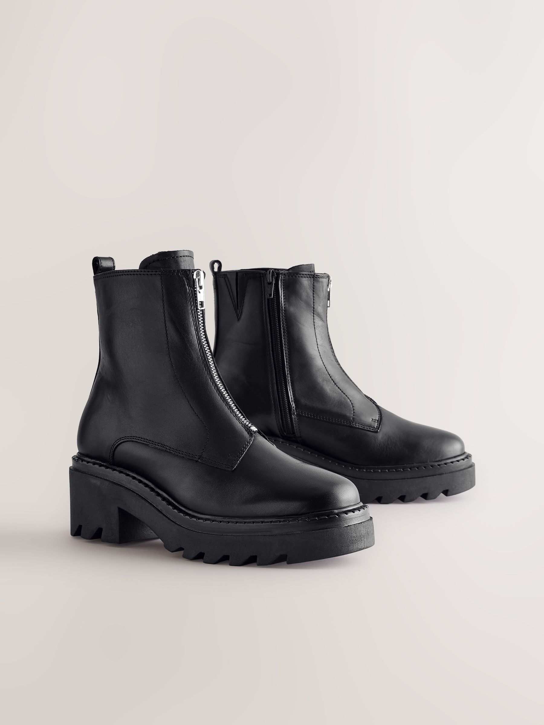 Buy Black Leather Forever Comfort® Zip Front Heeled Boots from the Next ...