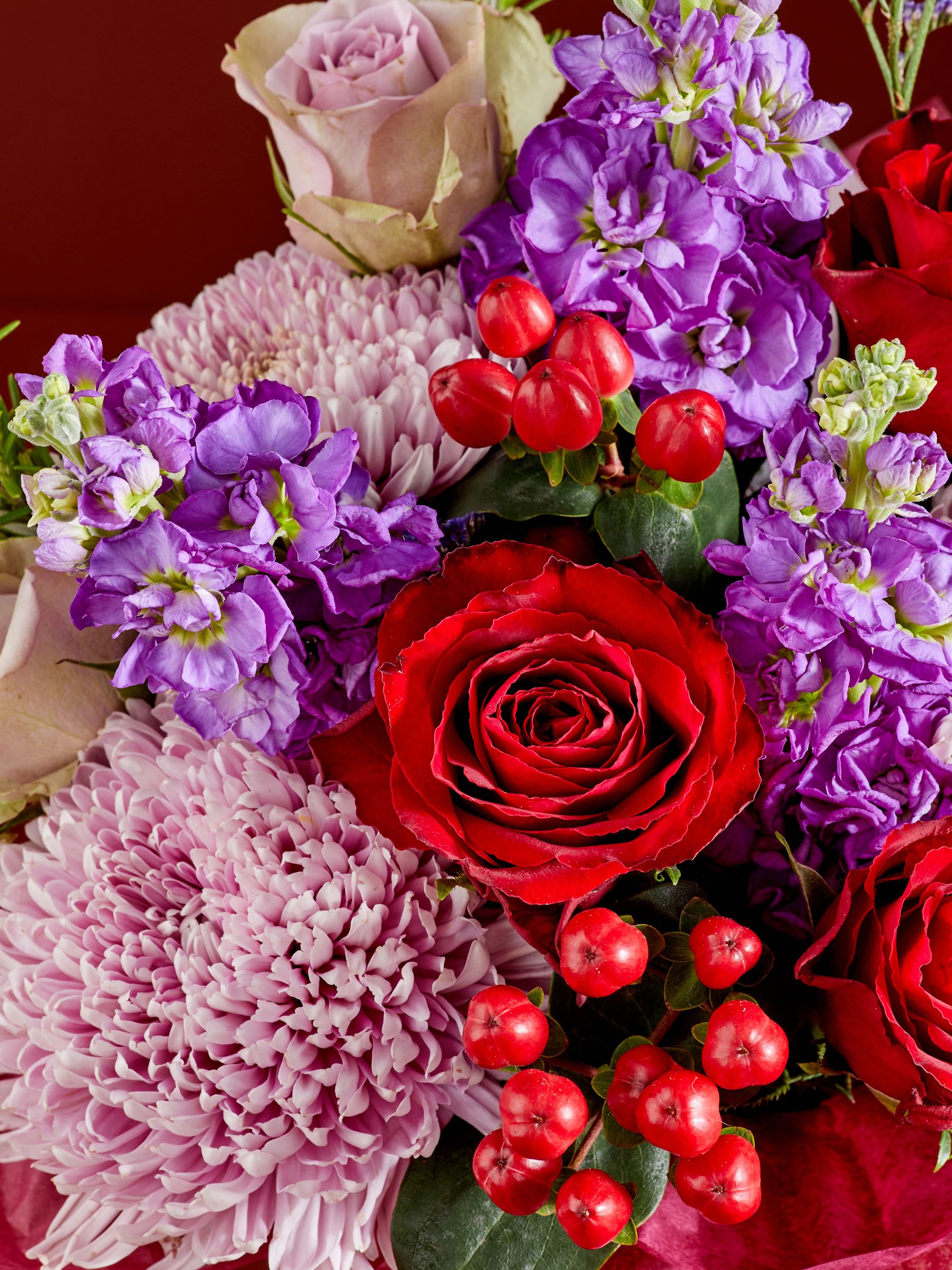 Buy Pink/Lilac Rose and Stocks Fresh Flower Bouquet in Hatbox from the ...