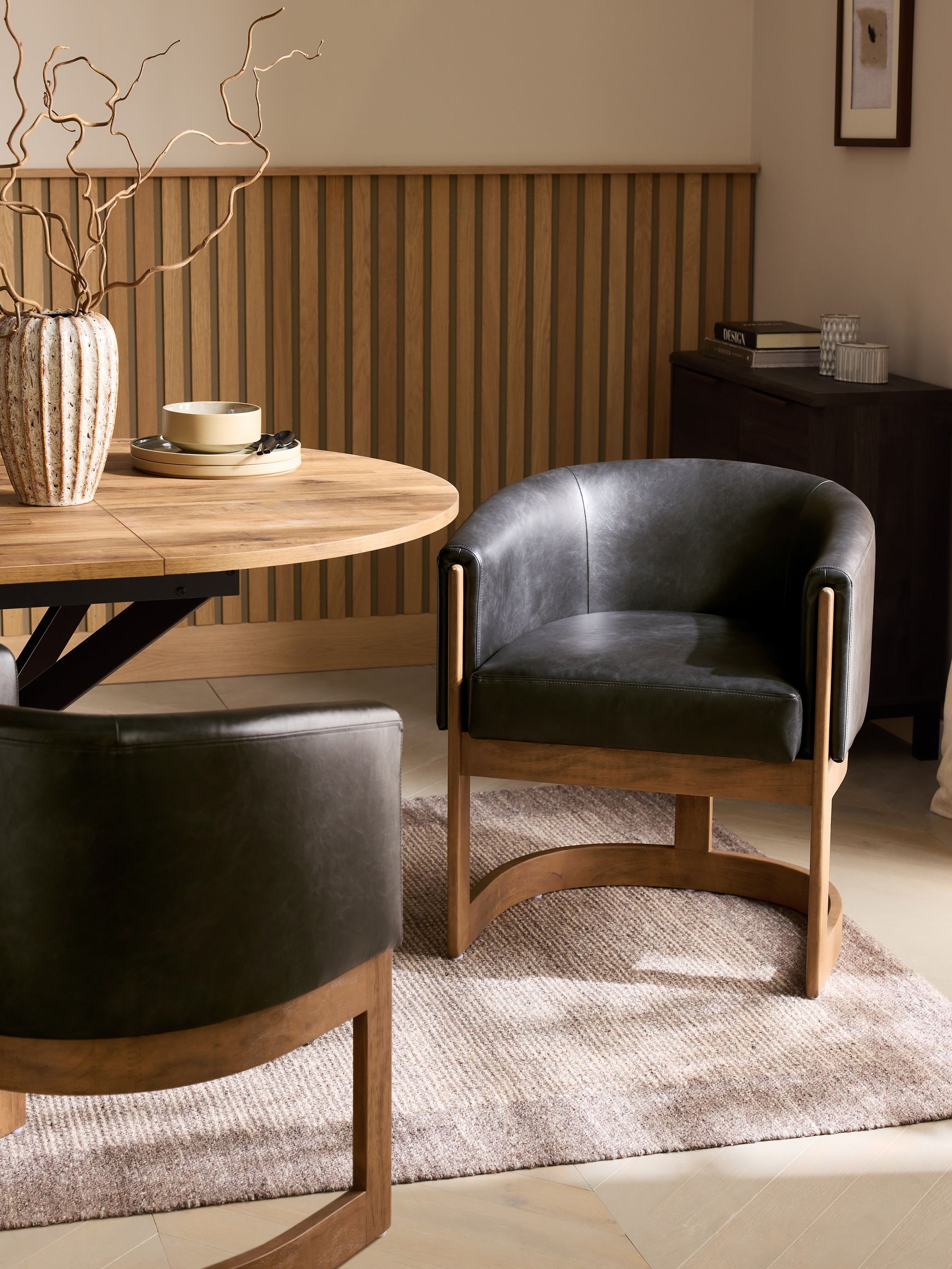 Buy Distressed Faux Leather Black Brady Dark Wood Leg Dining Chair from ...