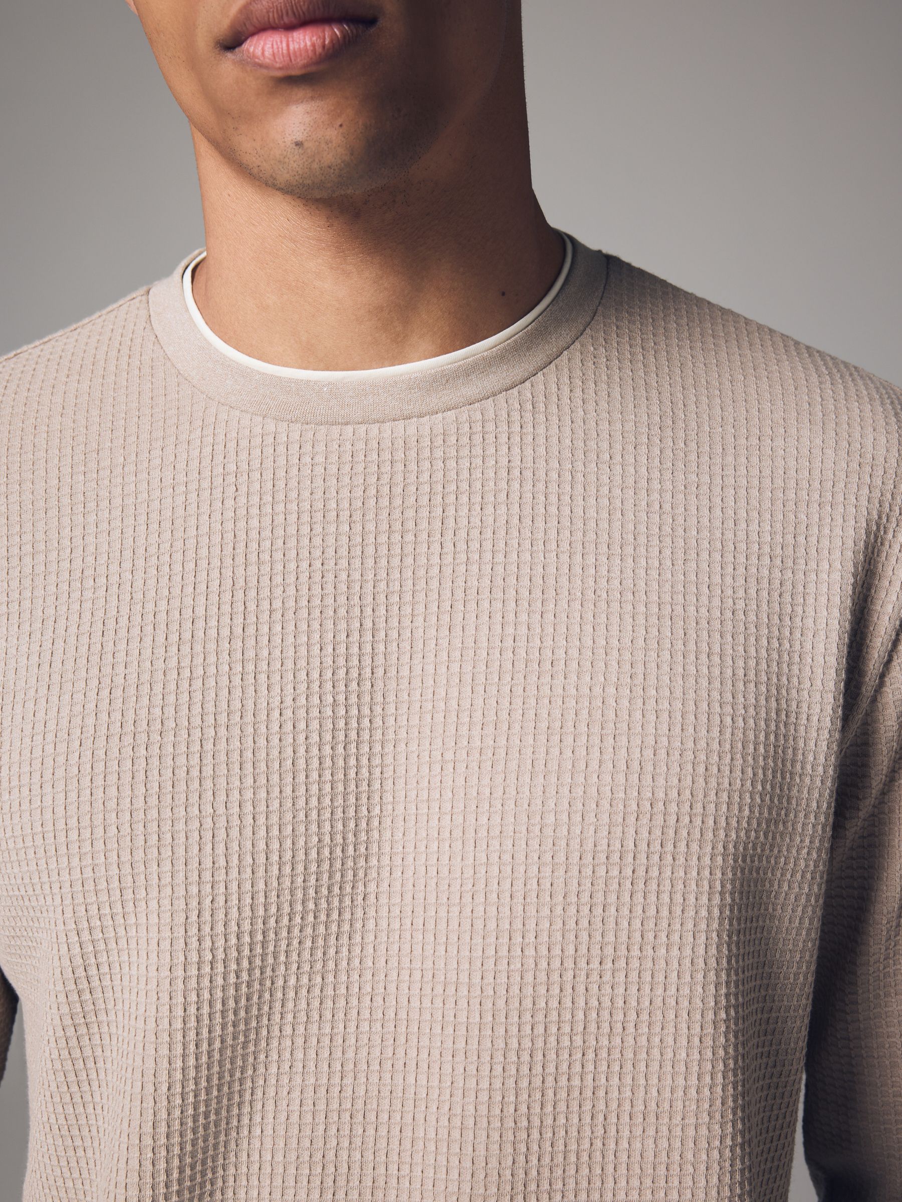 Buy Neutral Texture Long Sleeve Mock Layer Jumper from the Next UK ...