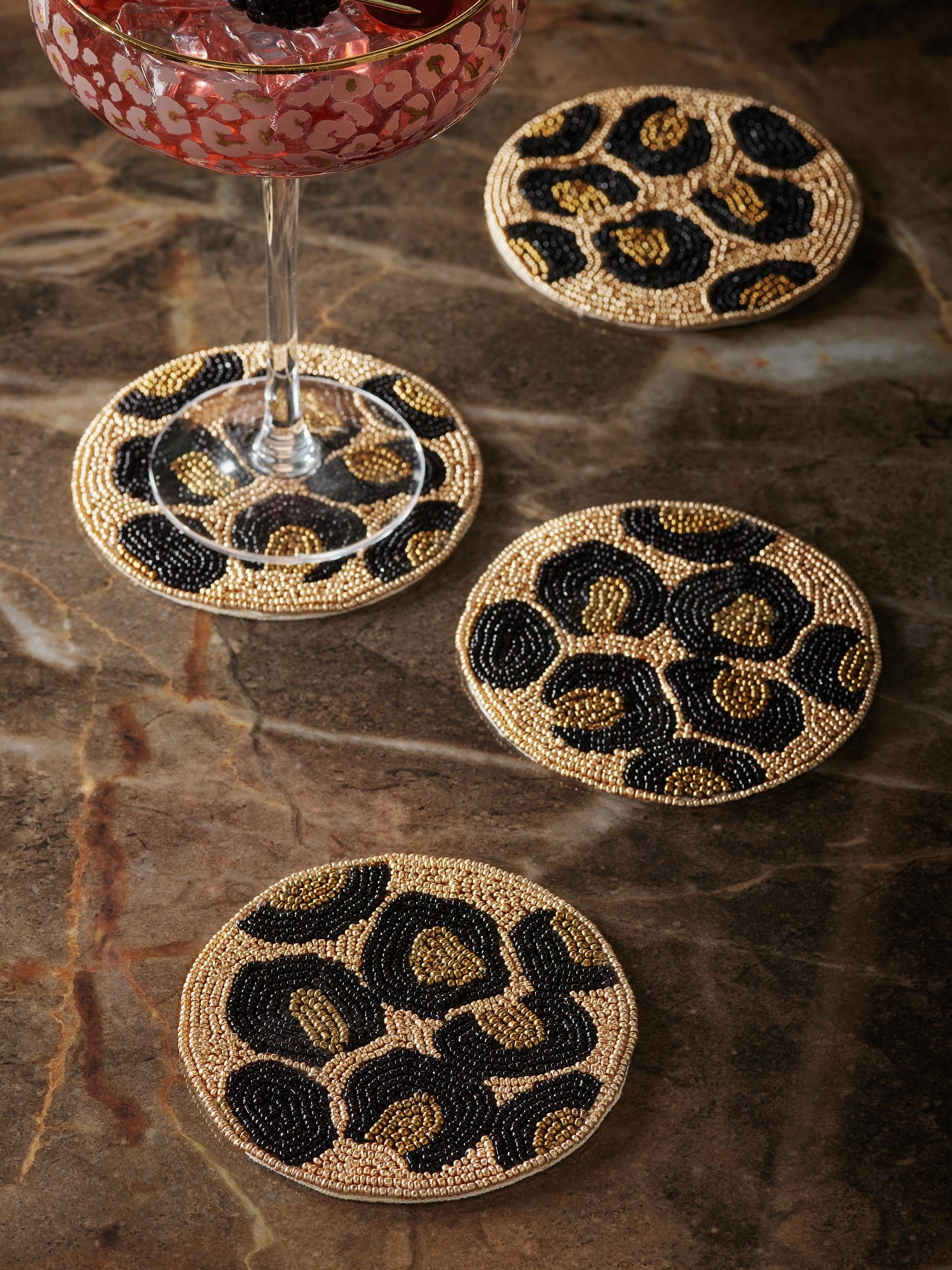 Buy Set of 4 Natural Leopard Print Beaded 100% Cotton Coasters from the ...