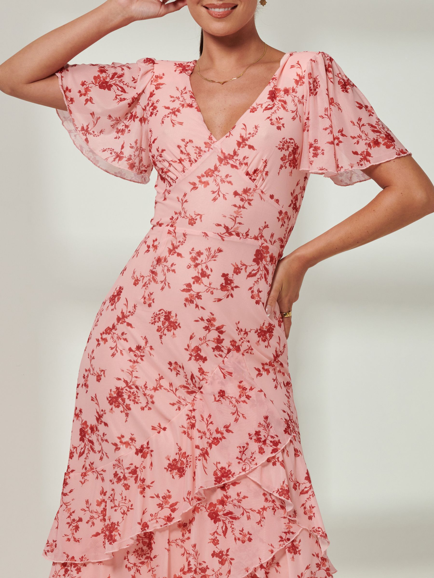 Buy Jolie Moi Pink Daleysa Frill Hem Mesh Maxi Dress from the Next UK ...
