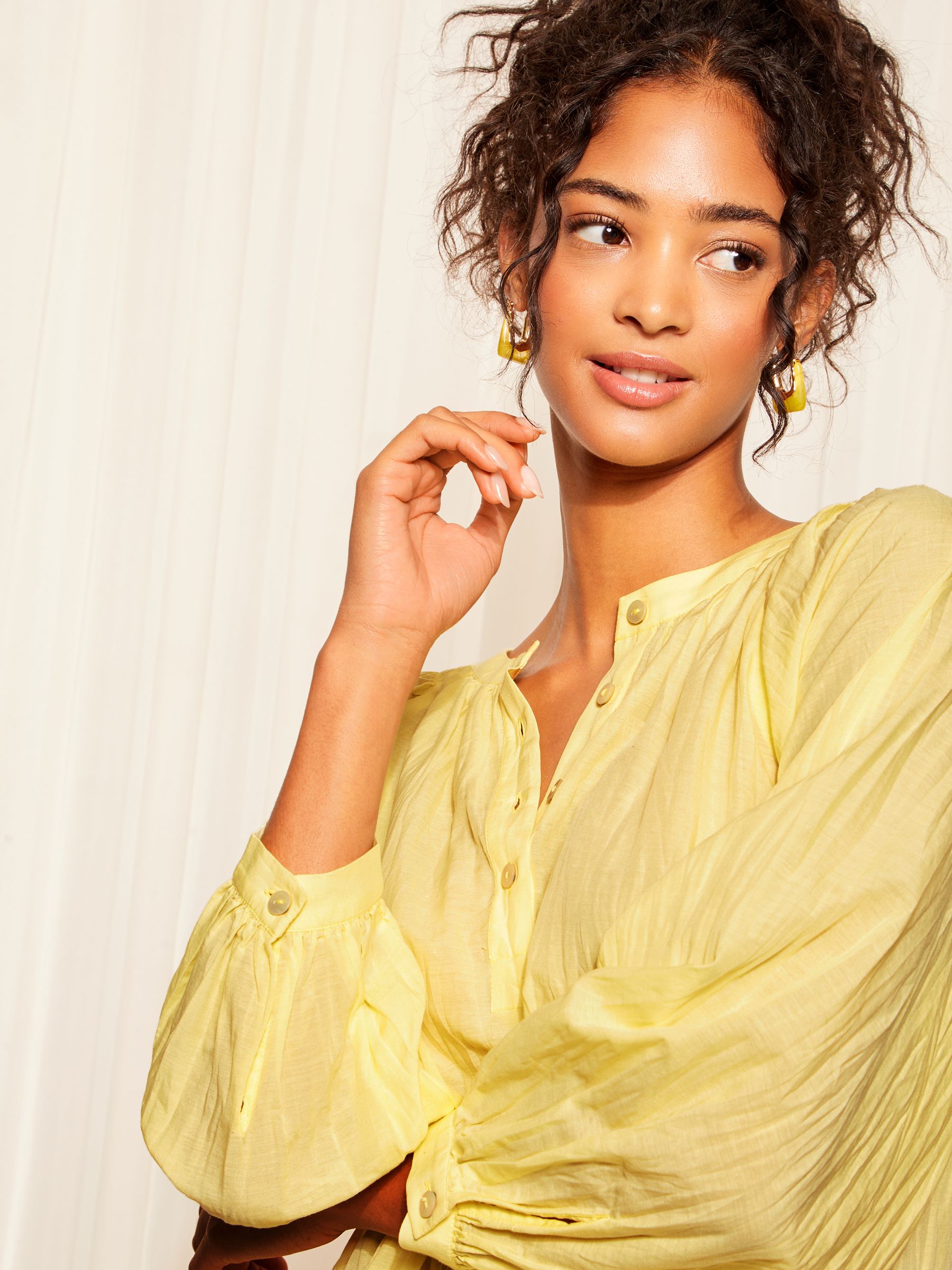 Buy Friends Like These Yellow Premium Cotton Button Up V Neck Blouse ...