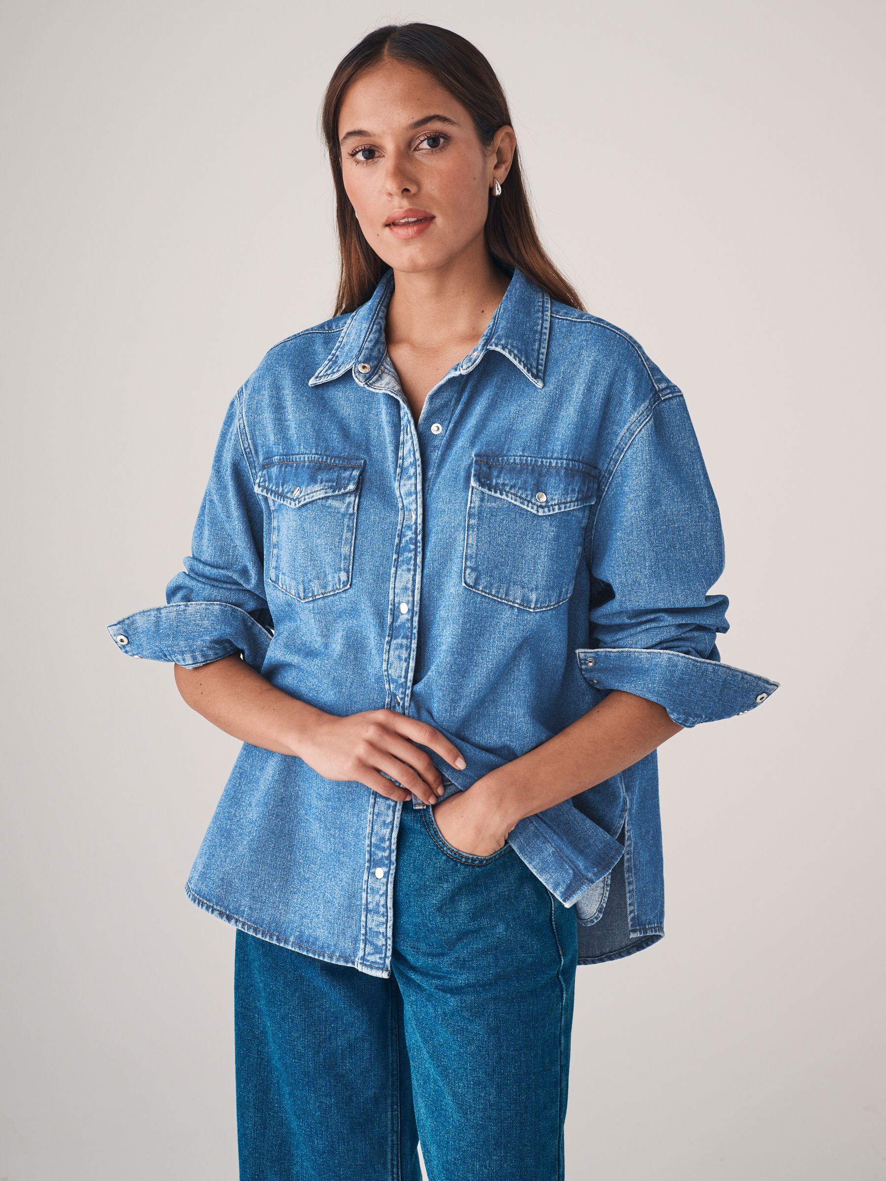 Buy The Set Mid Blue/Washed Black 2 Pack Denim Shirts from the Next UK ...