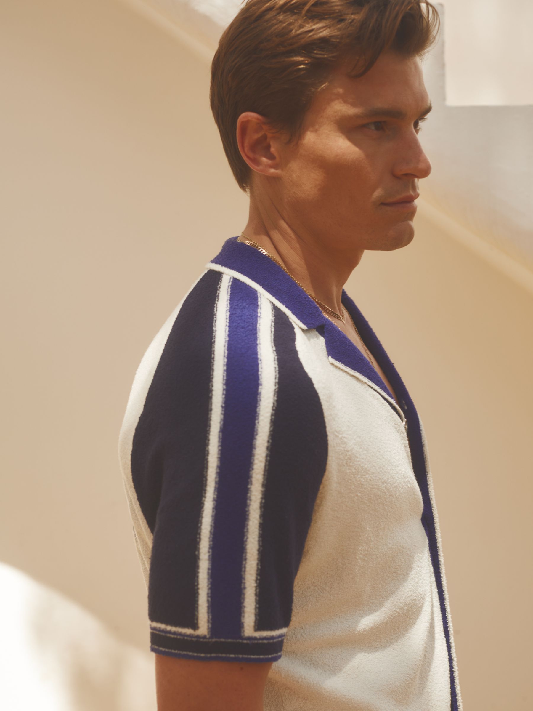 Buy Reiss White/Blue Vevo Reiss | Ché Towelling Cuban Collar Shirt from ...