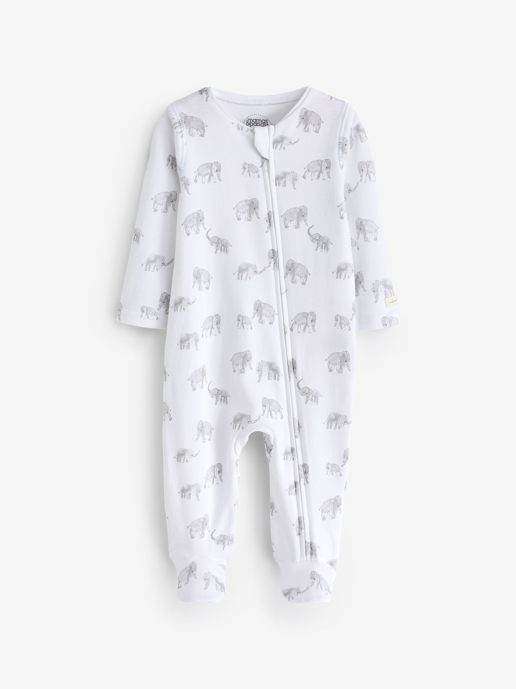 Buy Mamas & Papas White 100% Cotton Elephant Print Sleepsuit from the ...