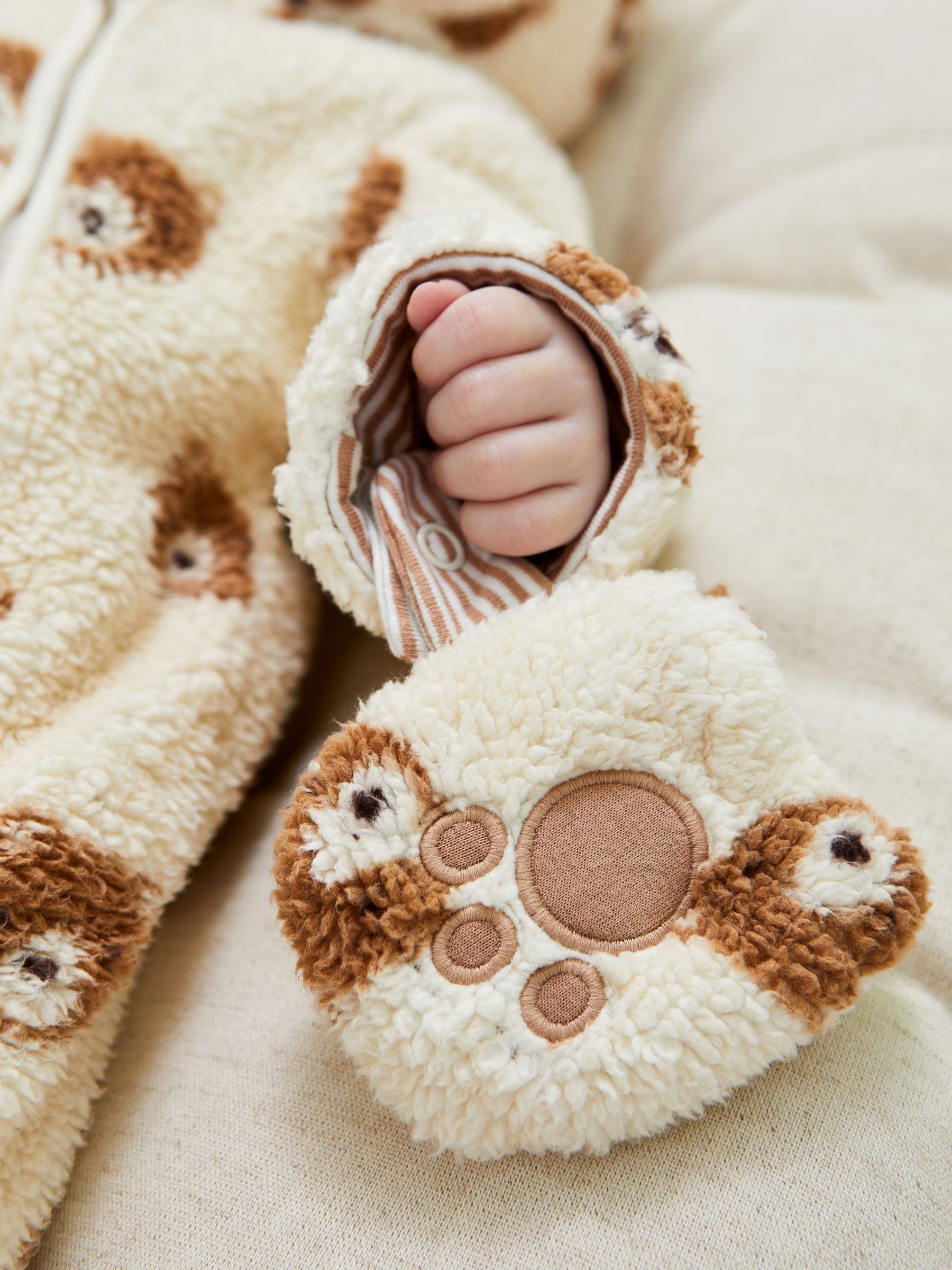 Buy JoJo Maman Bébé Cream Bear Print Cosy Pramsuit from the Next UK ...