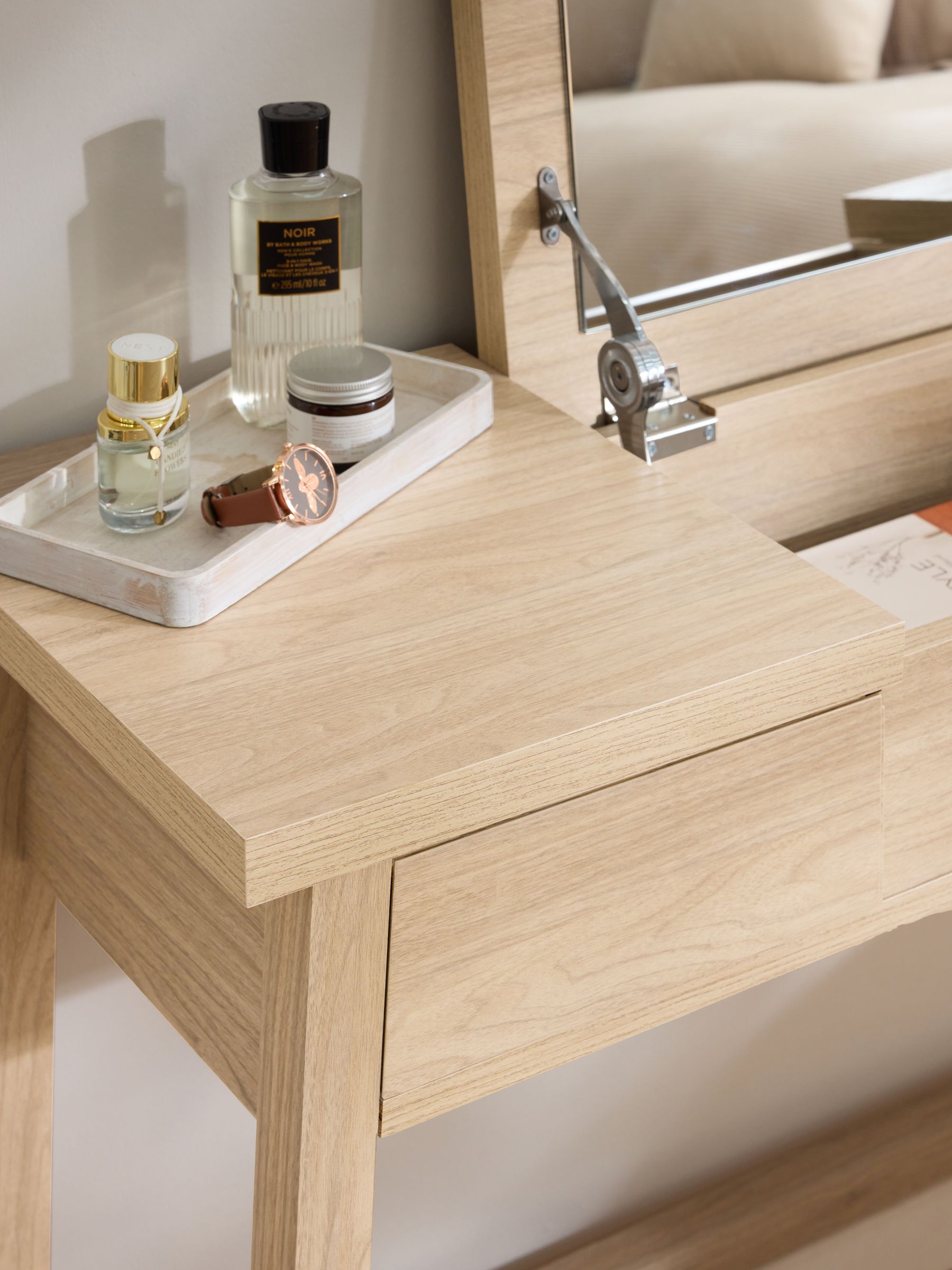 Buy Light Natural Oti Oak Effect Mirror Console Dressing Table from the ...