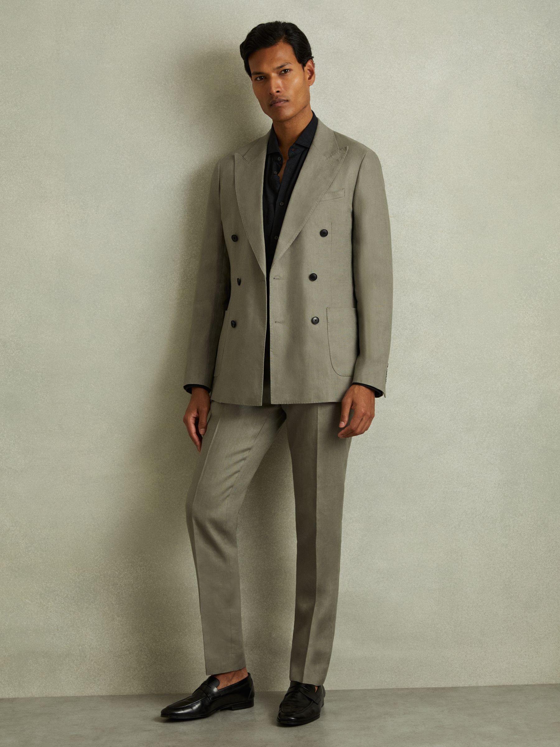 Buy Reiss Light Sage Green Halgas Linen Side Adjuster Trousers from the ...