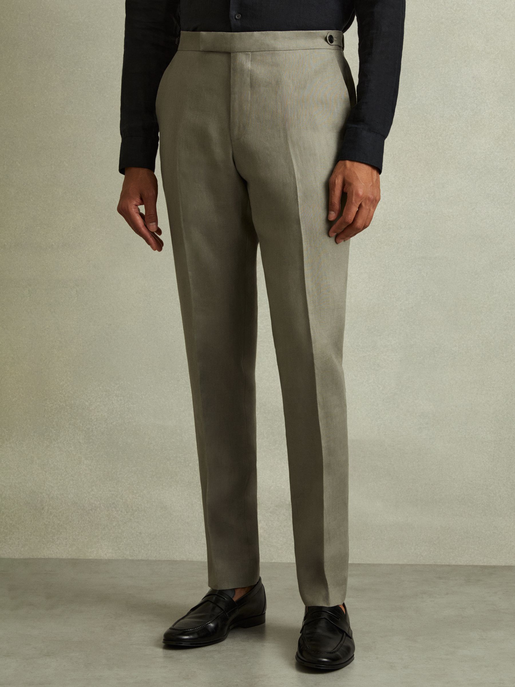 Buy Reiss Light Sage Green Halgas Linen Side Adjuster Trousers from the ...
