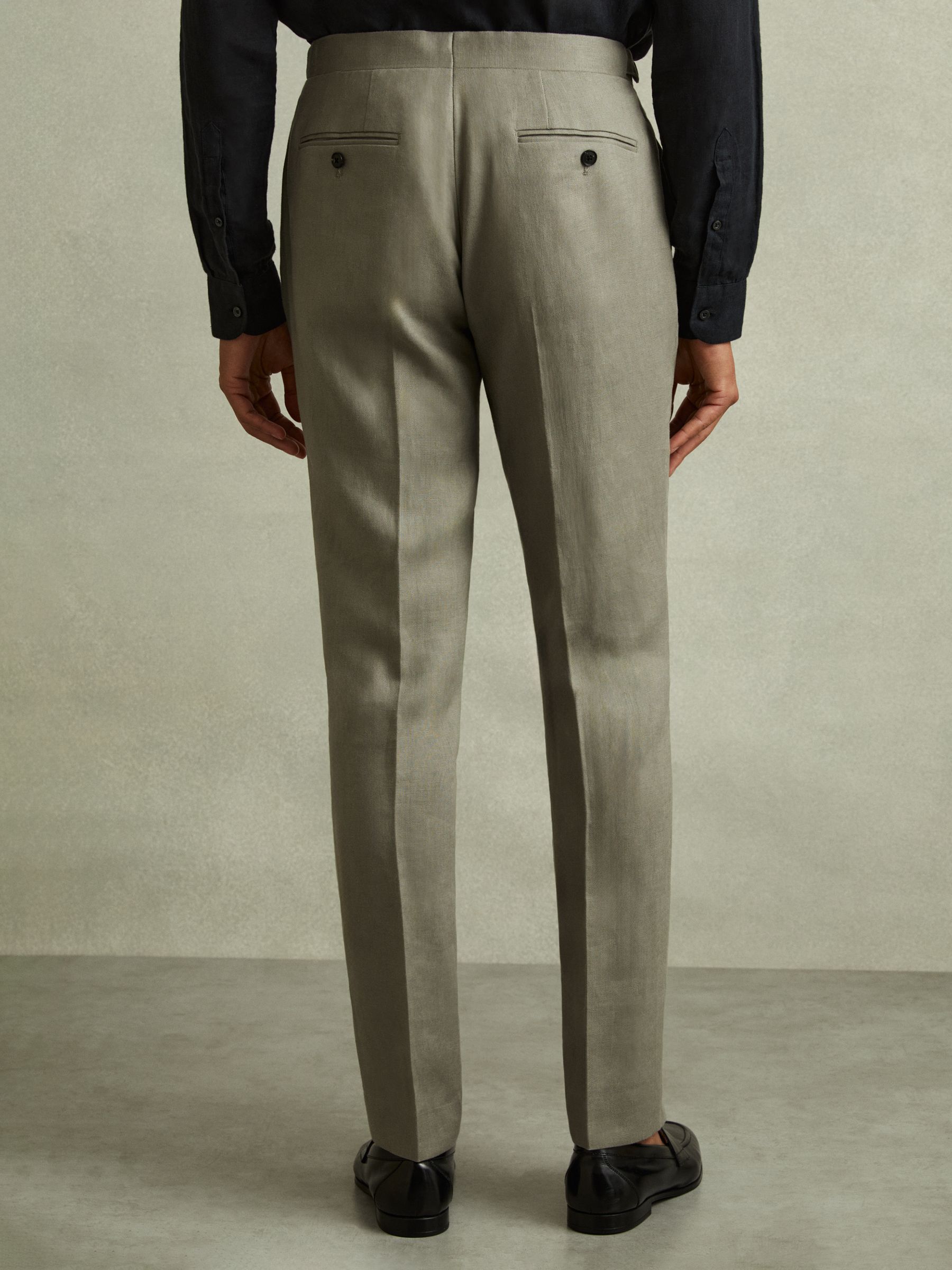 Buy Reiss Light Sage Green Halgas Linen Side Adjuster Trousers from the ...