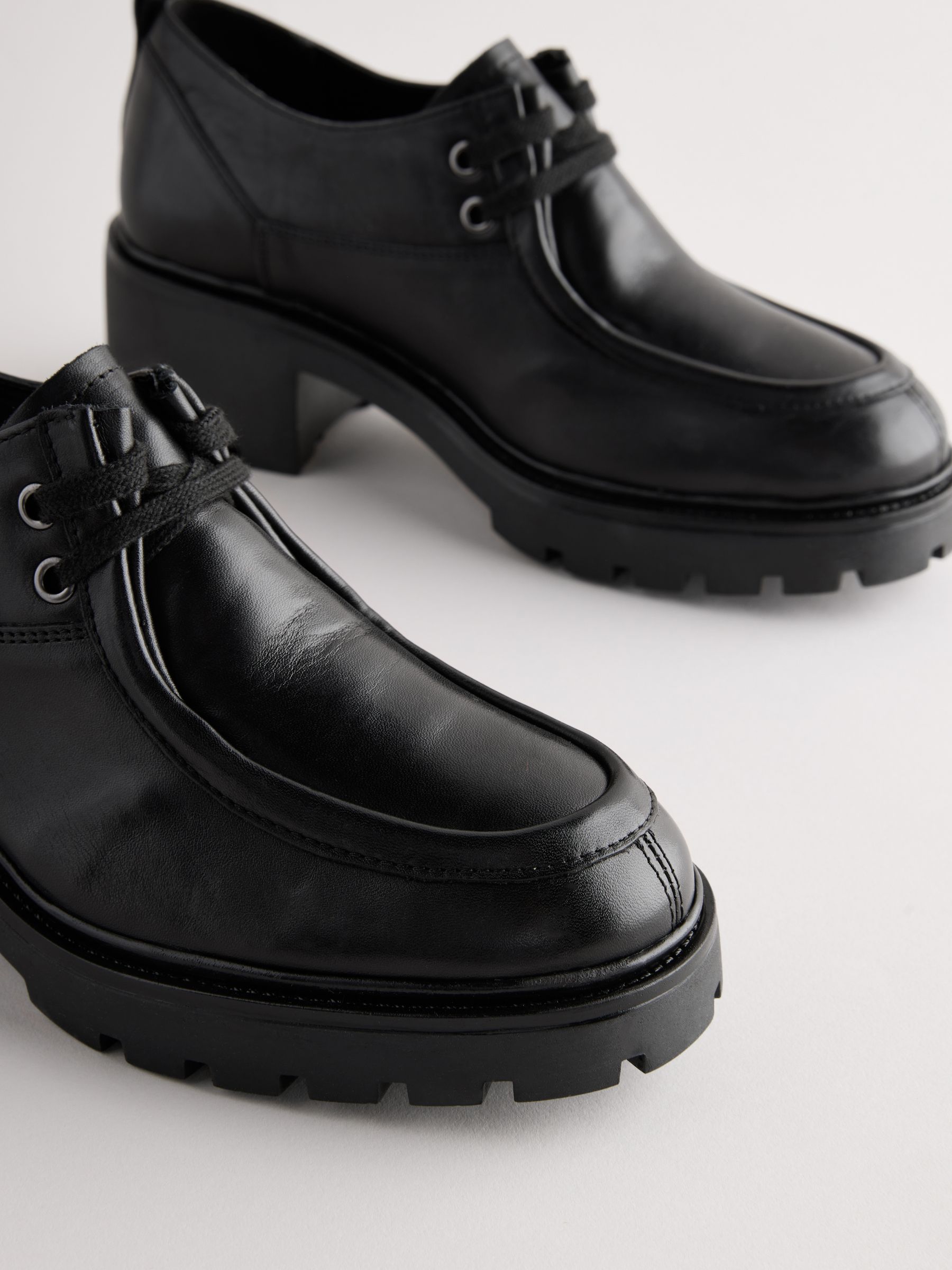 Buy Black Forever Comfort® Leather Chunky Cleat Lace Up Heel Loafers ...