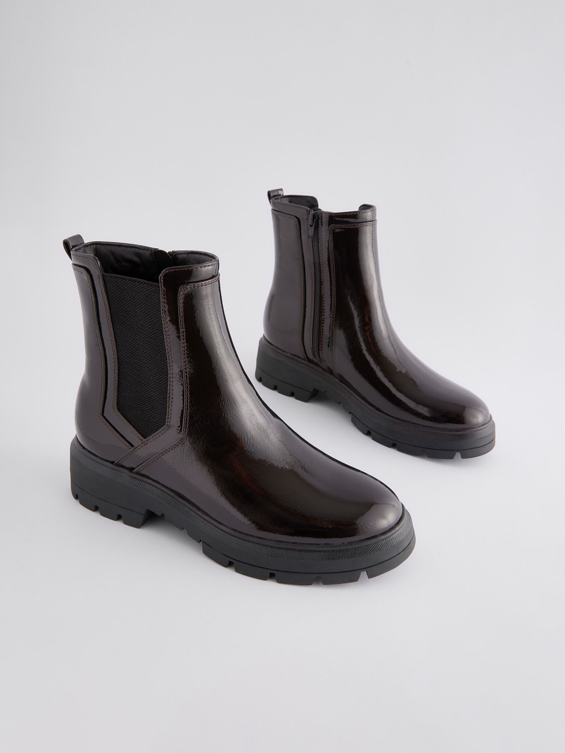 Buy Chocolate Brown Standard/Wide Fit Forever Comfort® Patent Chelsea ...