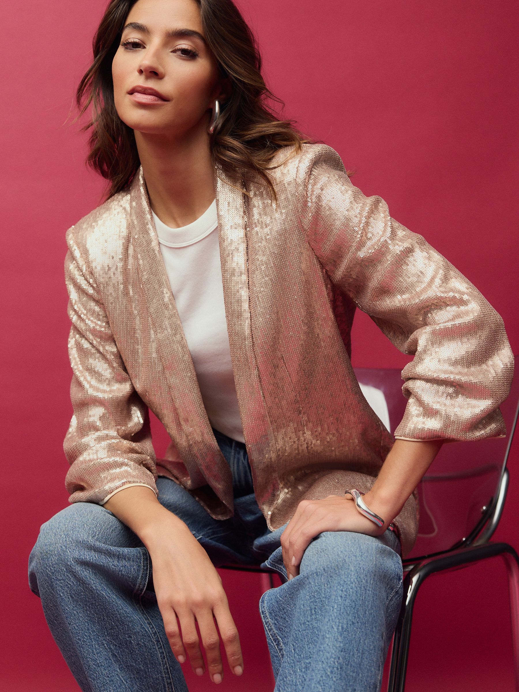 Buy Rose Pink Sequin Ruched Sleeve Blazer from the Next UK online shop