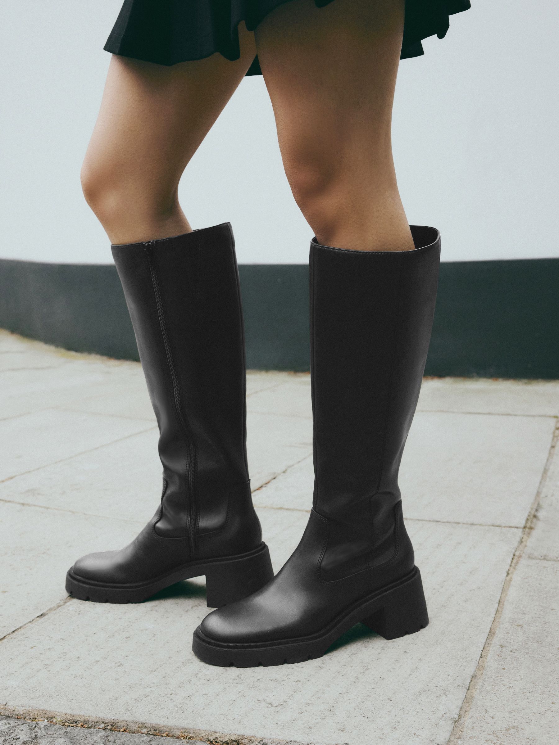 Buy Black Forever Comfort® Chunky Heeled Round Toe Knee High Boots from ...